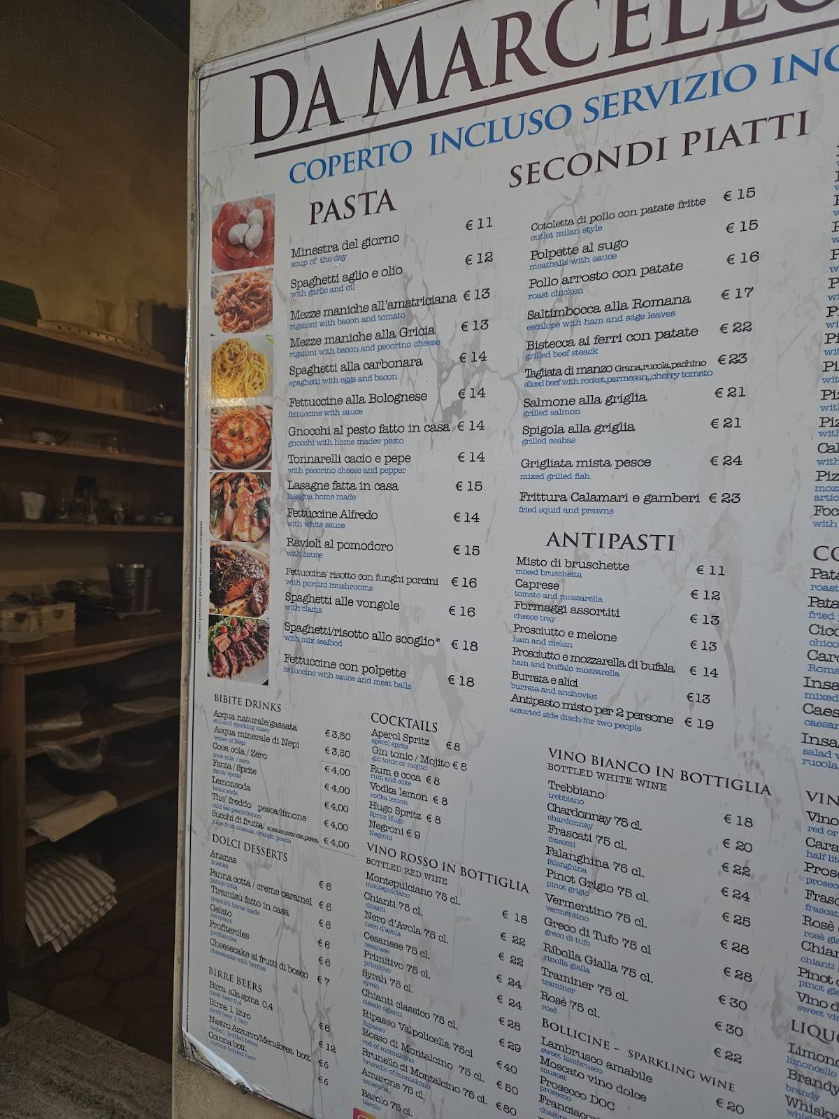 Menu at Ristorante Da Marcello, Rome, Borgo Pio