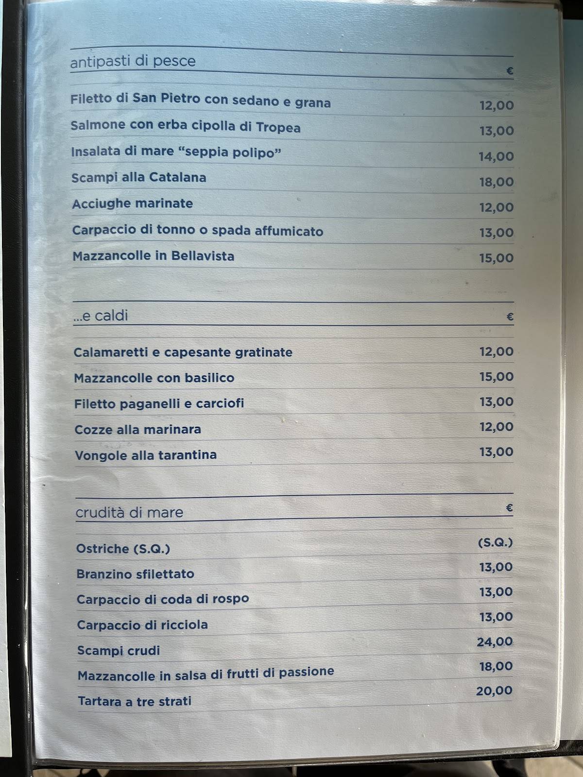 Menu at Ristorante La Perla del San Bartolo, Ponte Tavollo