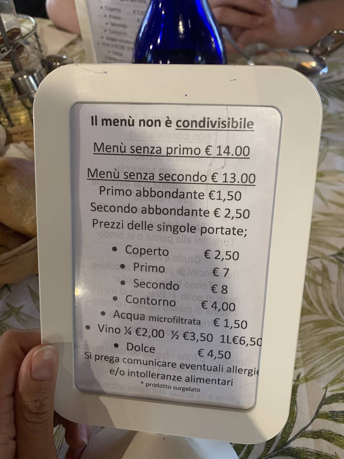 Menu at Ristorante Palladio, Occhiobello