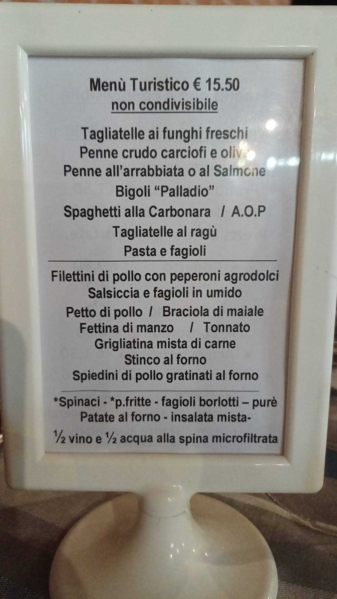 Menu at Ristorante Palladio, Occhiobello
