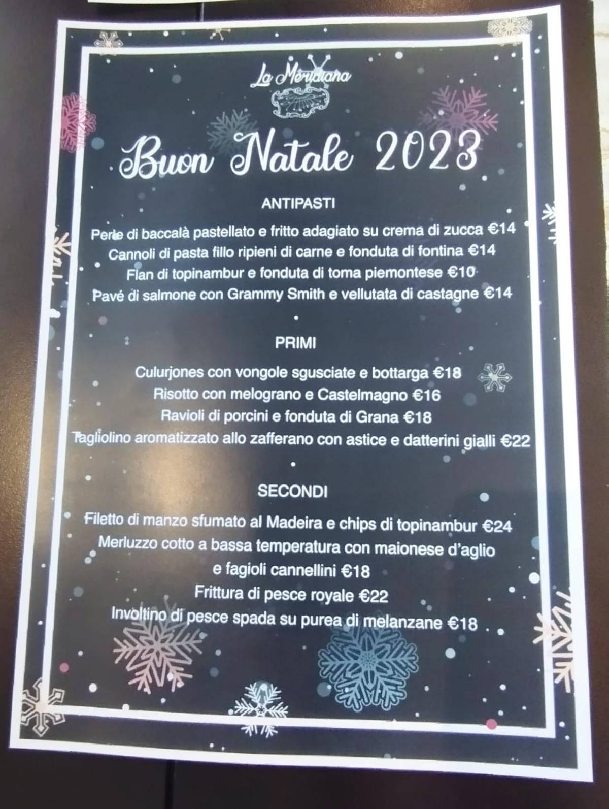Menu da Ristorante Pizzeria La Meridiana, Ventimiglia