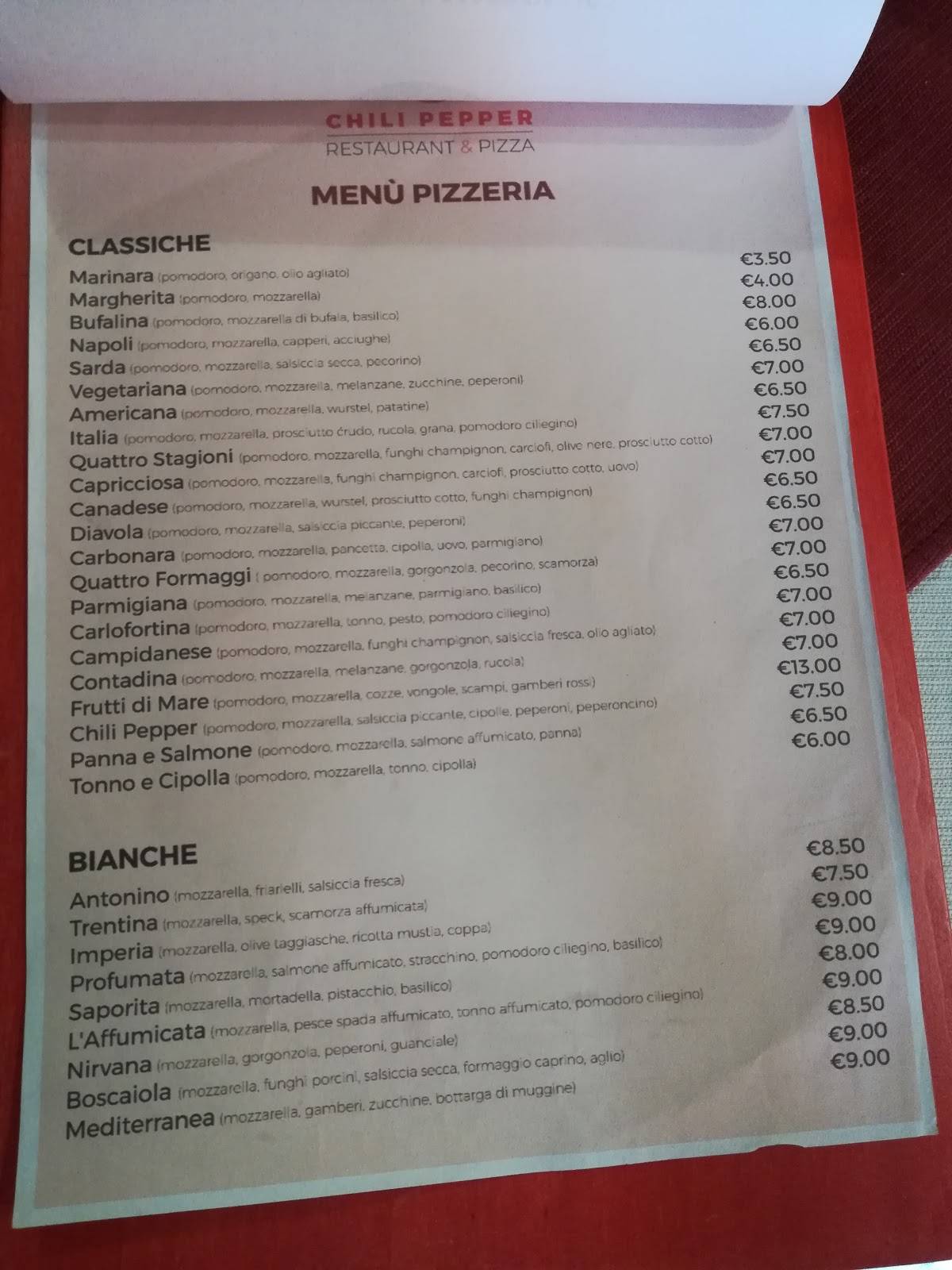 Menu au Ristorante Pub Paninoteca Chili Pepper di Paola Mainas Villamassargia