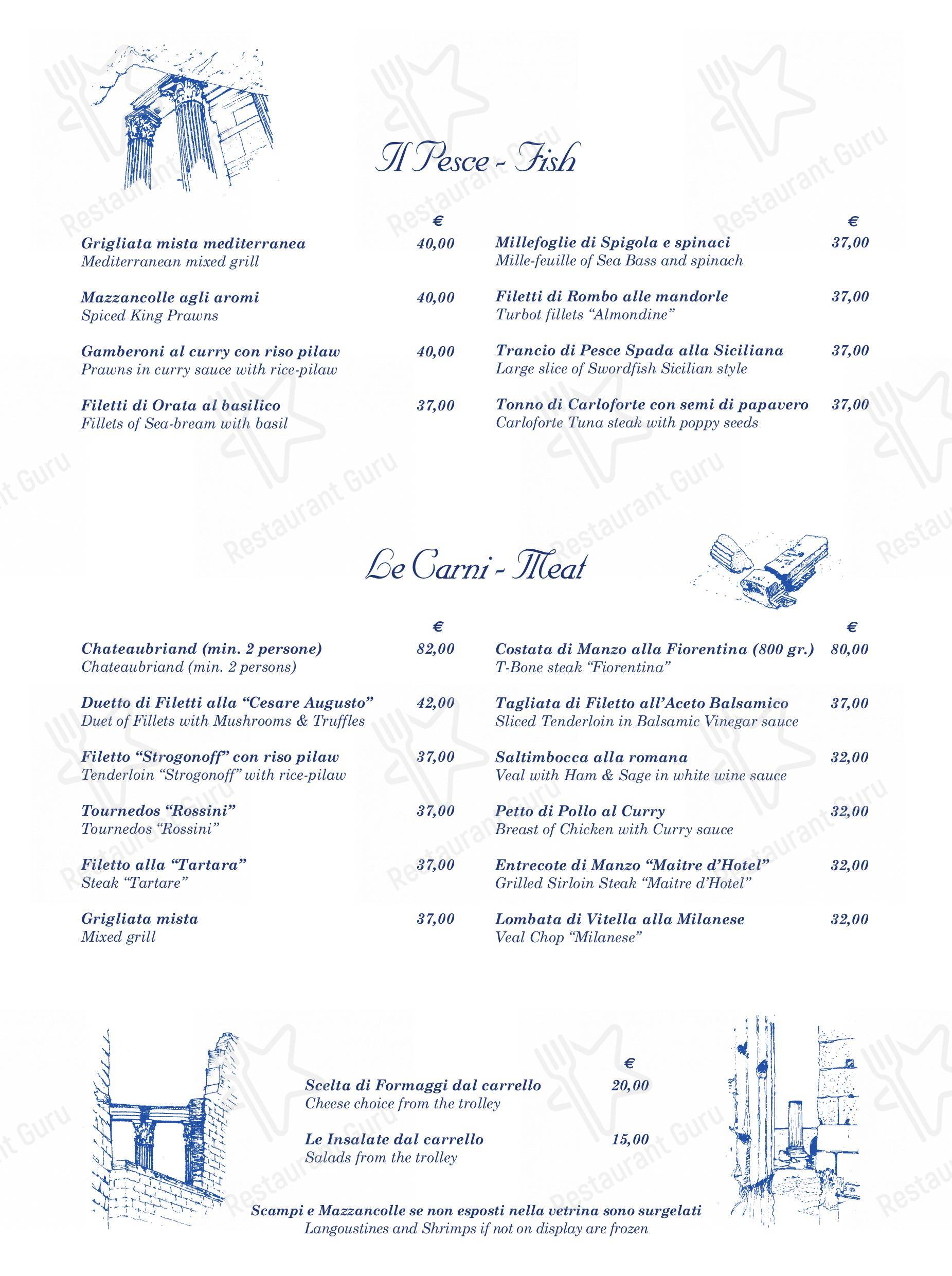 Menu da Ristorante Roof Garden, Roma