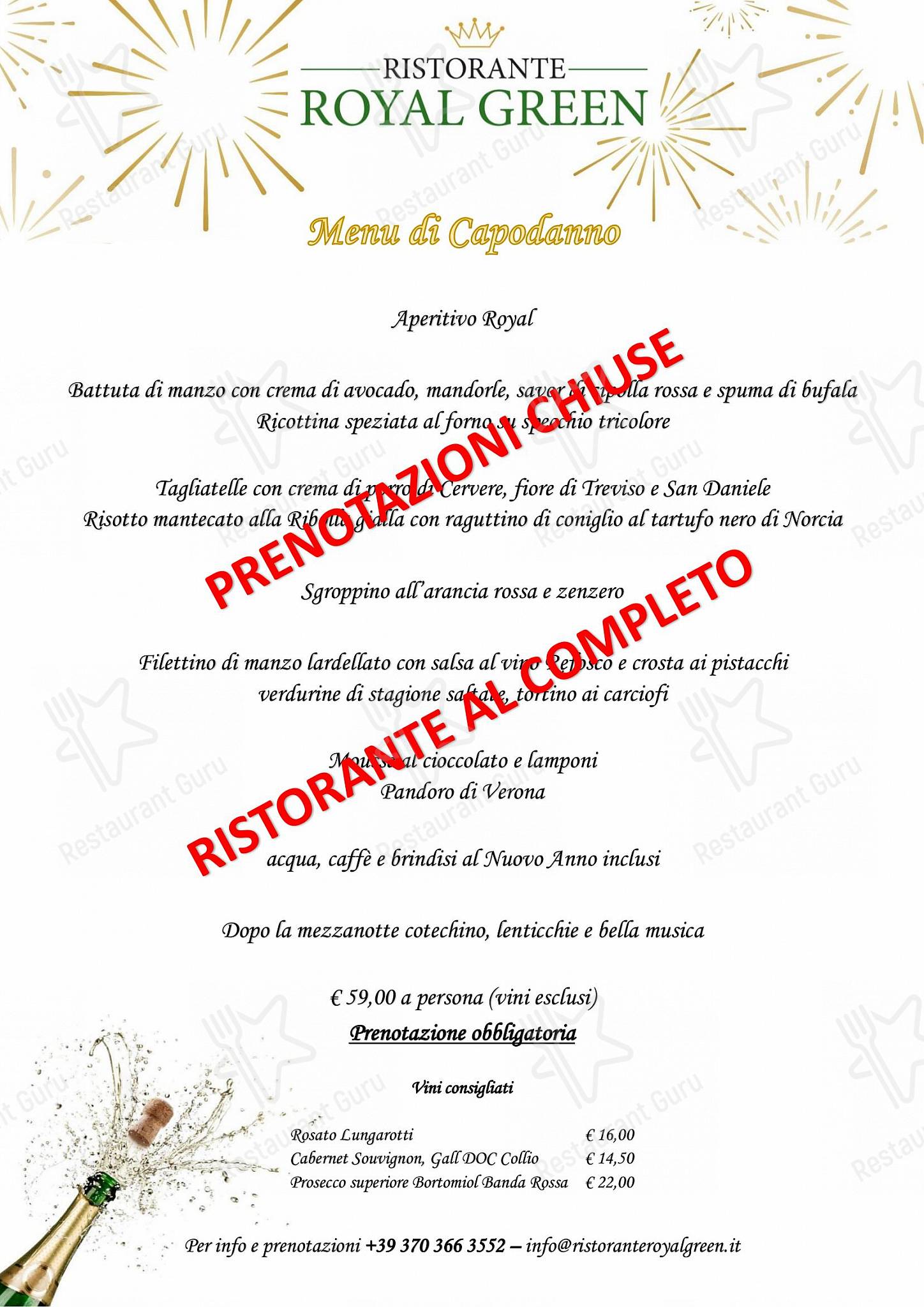 Menu da Ristorante Royal Green, Aviano