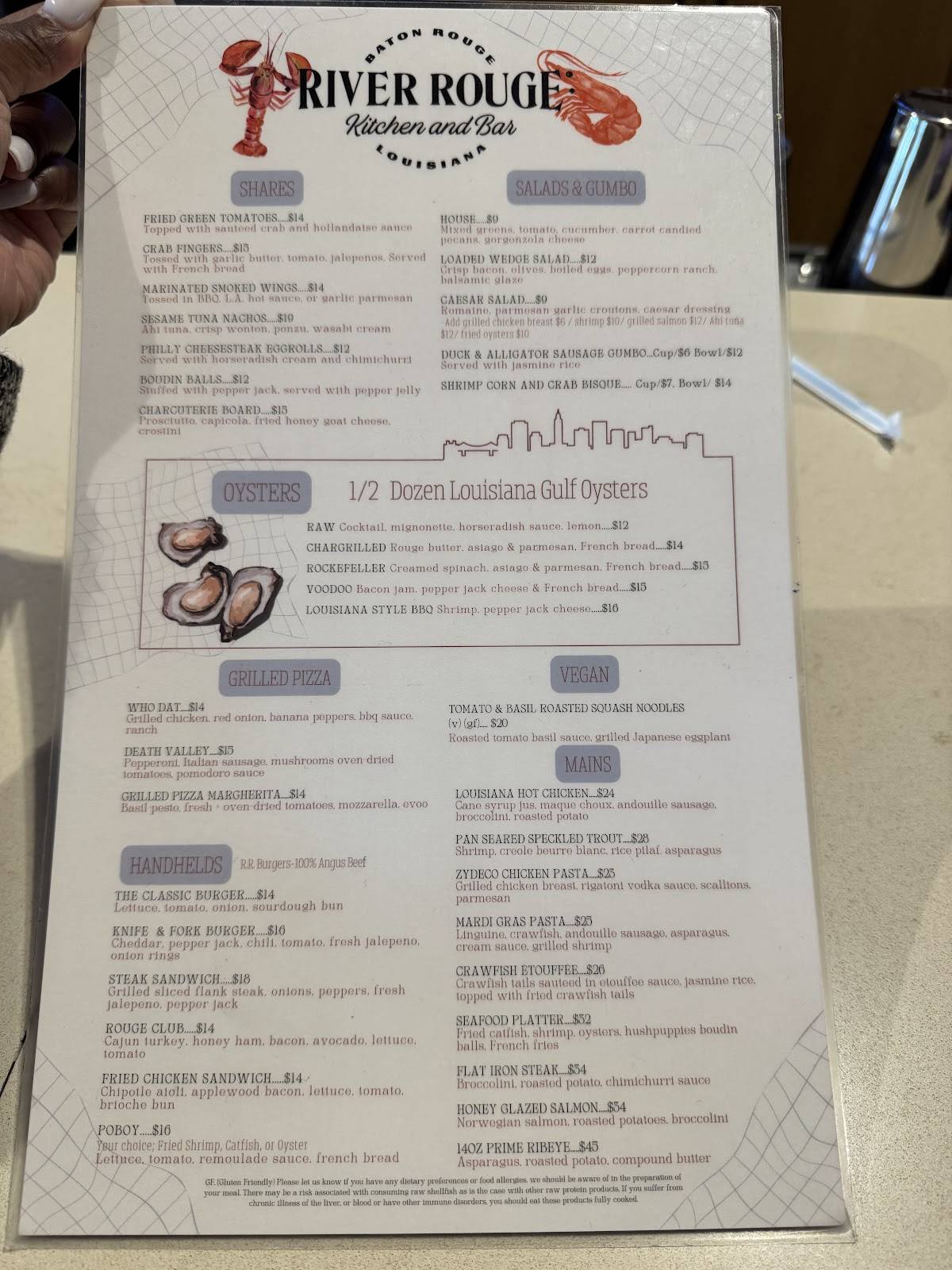 Меню River Rouge Kitchen & Bar, Батон-Руж