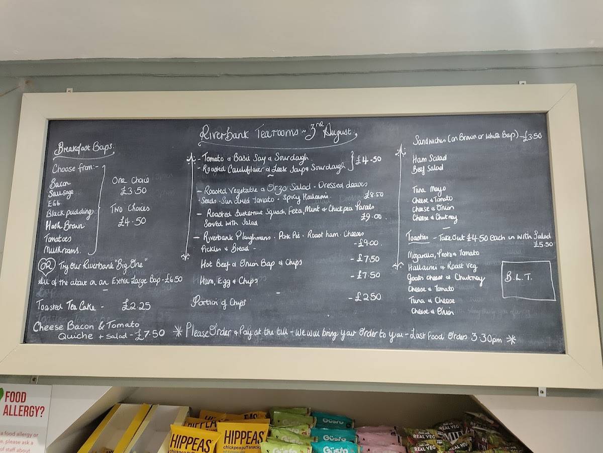 Menu at Riverbank Tearooms cafe, Slaidburn