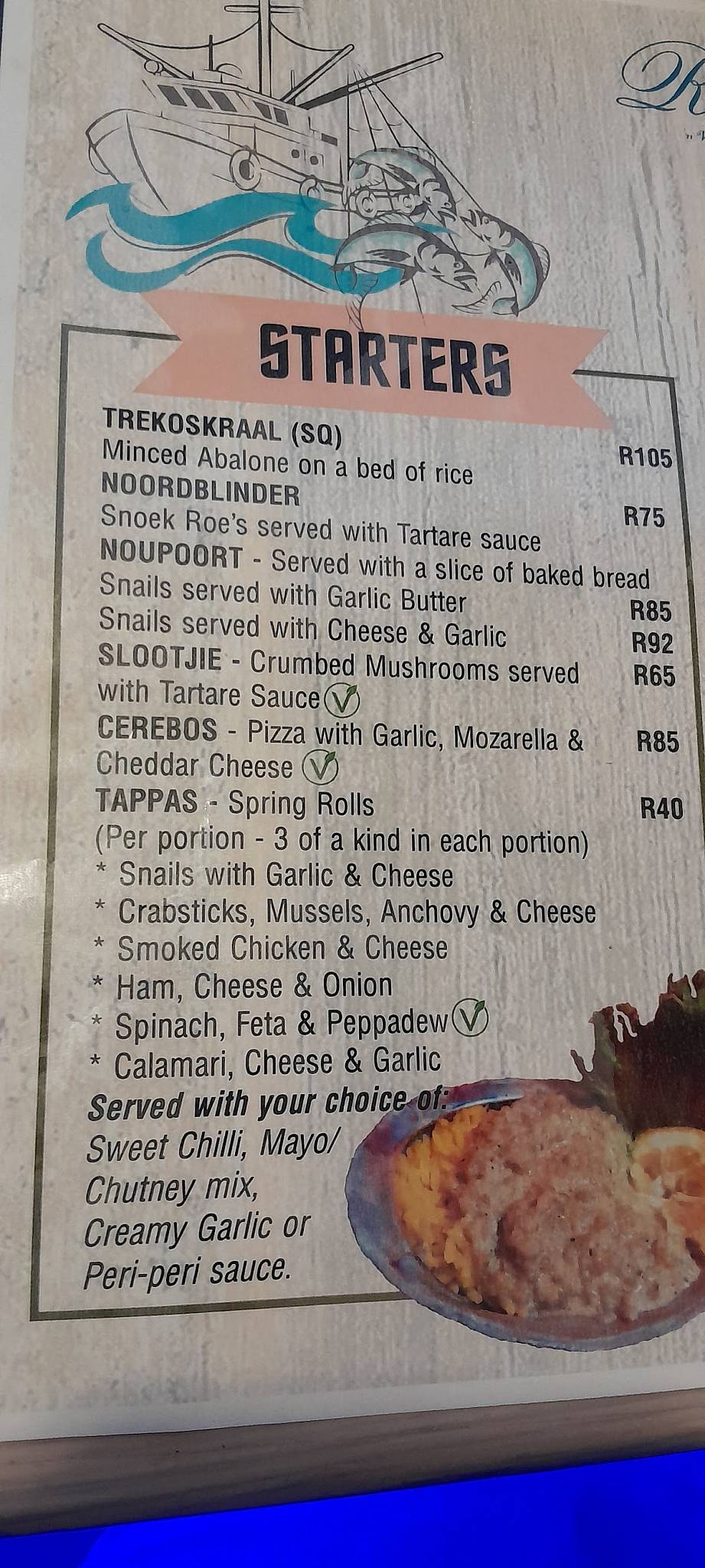 Carta del restaurante Riviera Hotel & Chalets, Velddrif