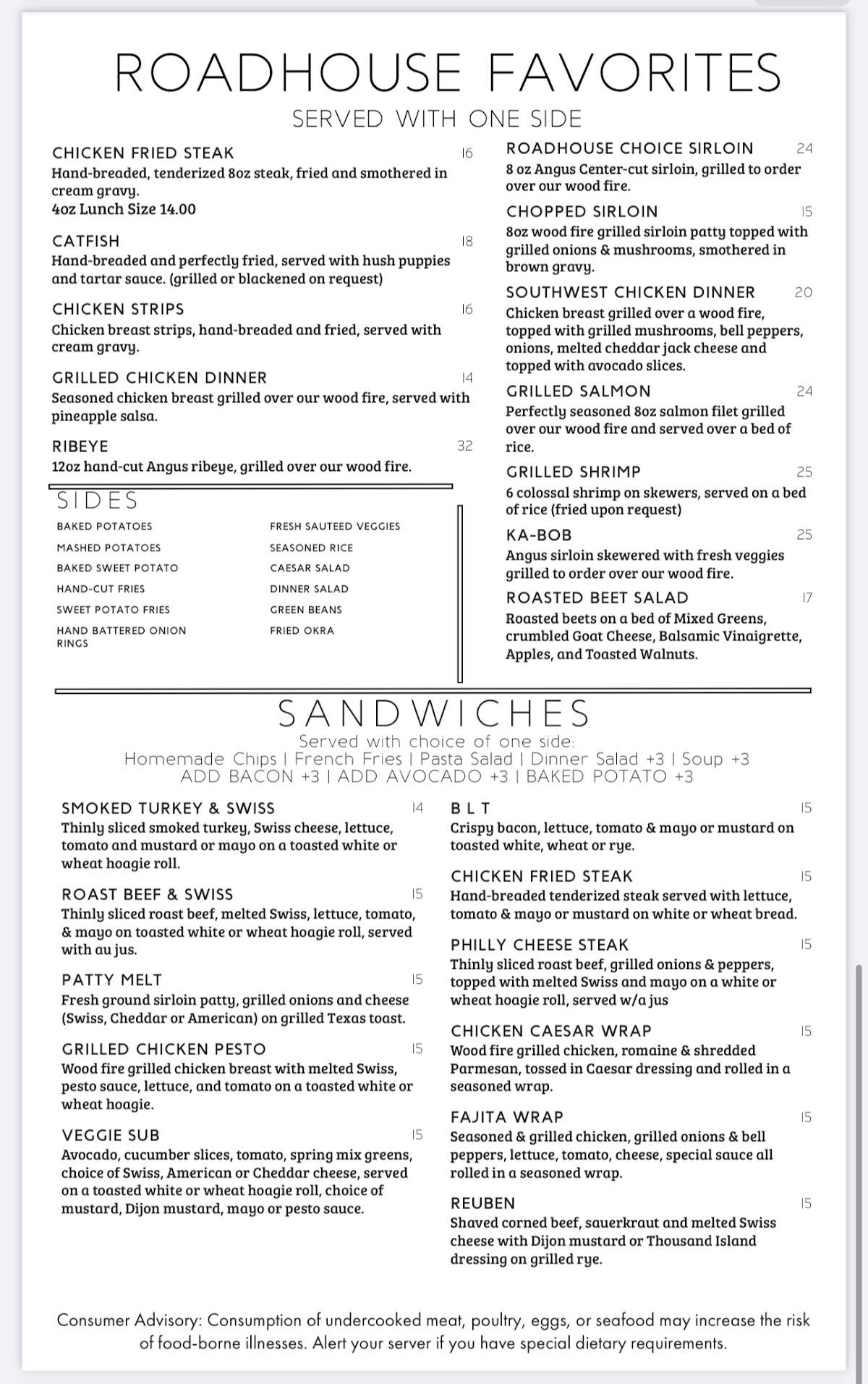 Menu at Roadhouse 77 restaurant, Durant, 116 N 2nd Ave