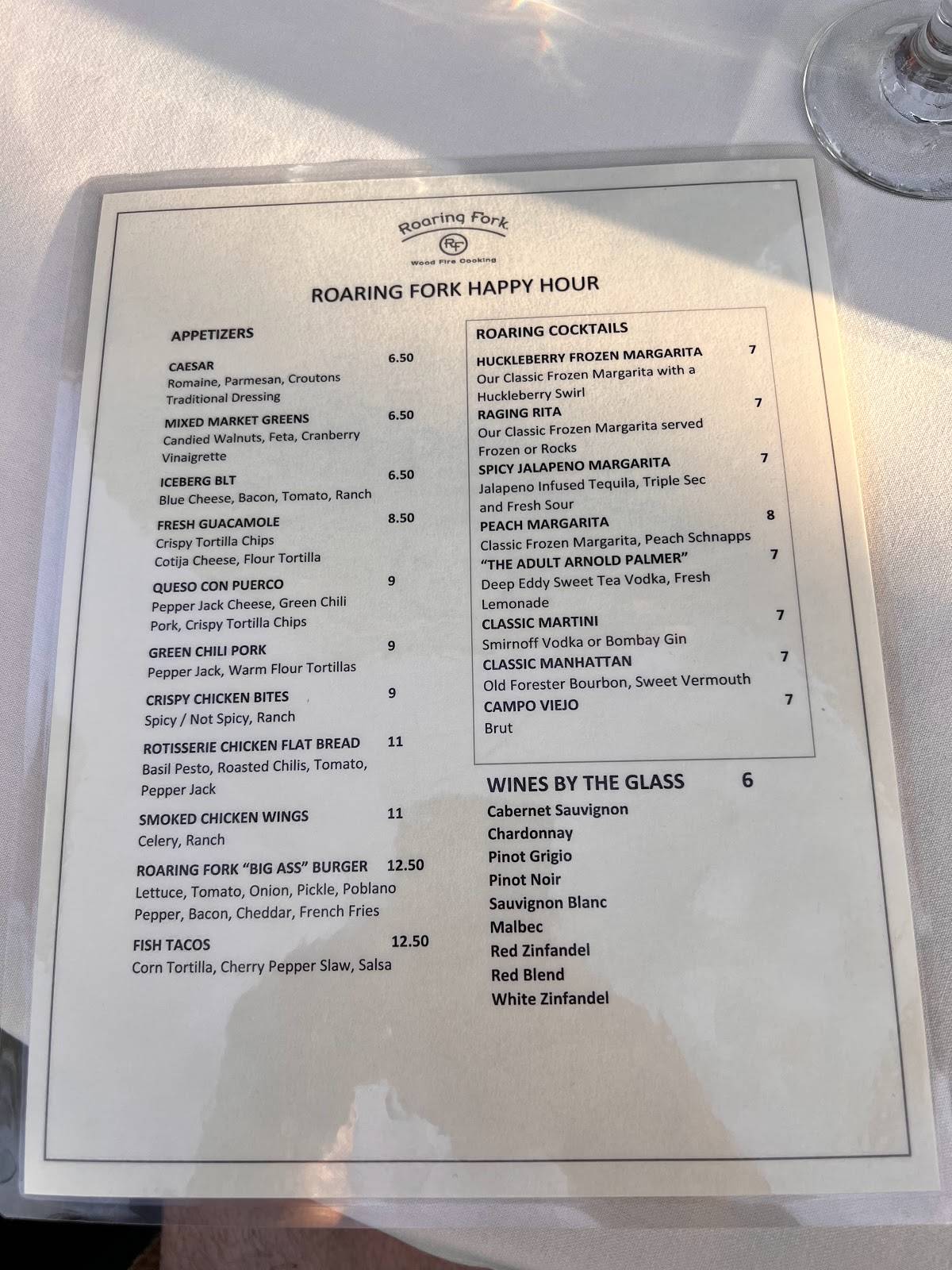 Menu at Roaring Fork pub & bar, Scottsdale