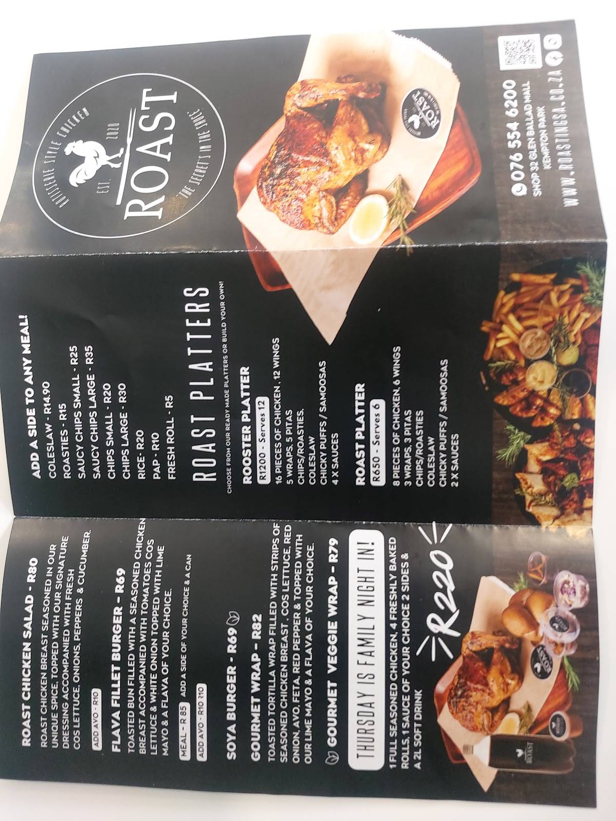 Menu at Roast, Glen Balad Mall restaurant, Kempton Park