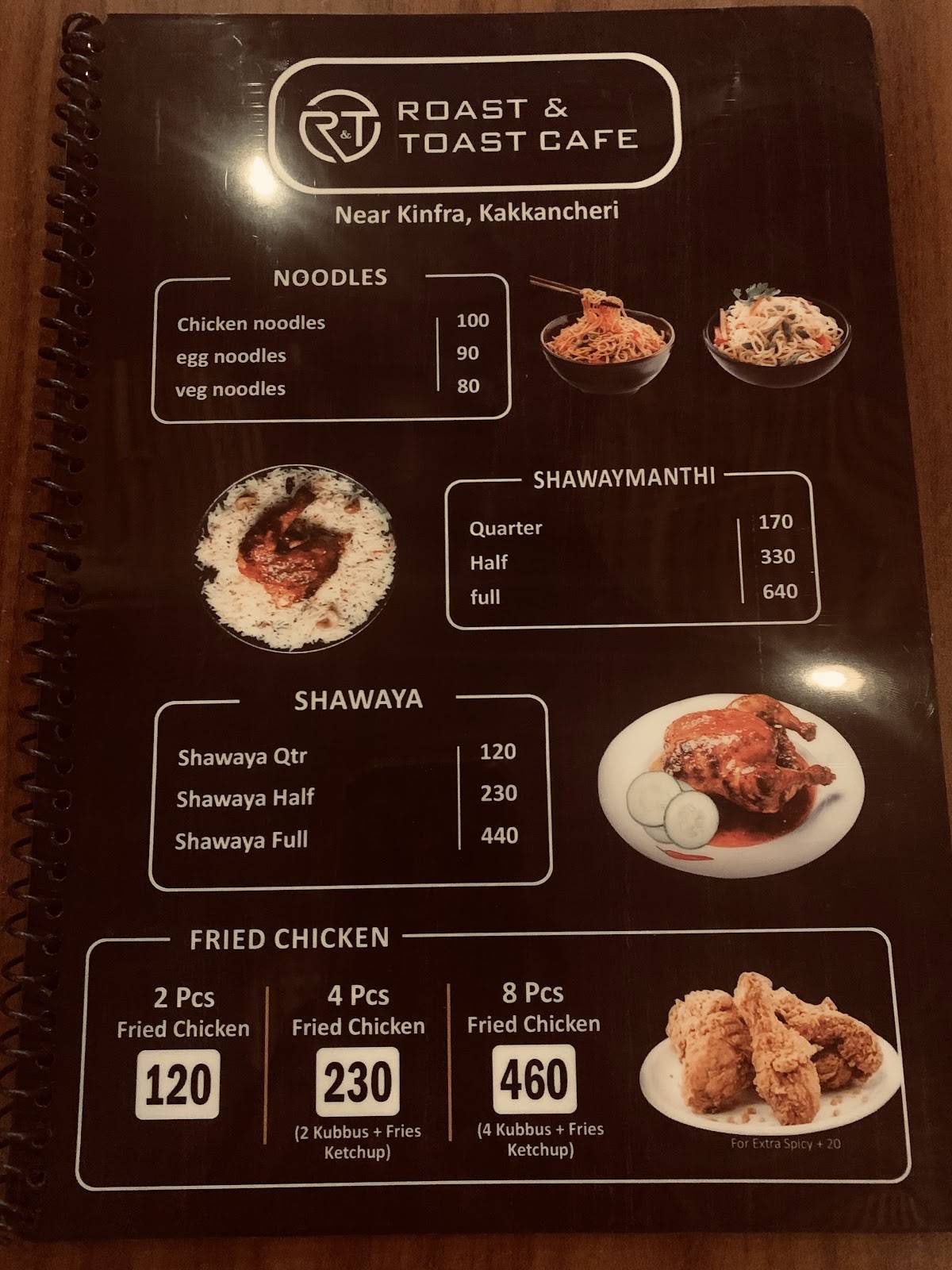 Menu at Roast and Toast Cafe, Chelambra