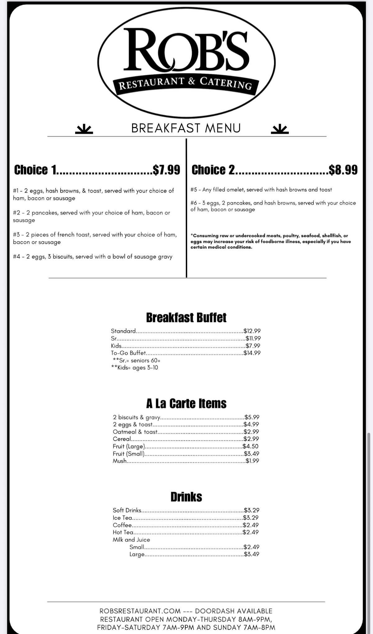 Menu at Rob's Restaurant & Catering, Brookville