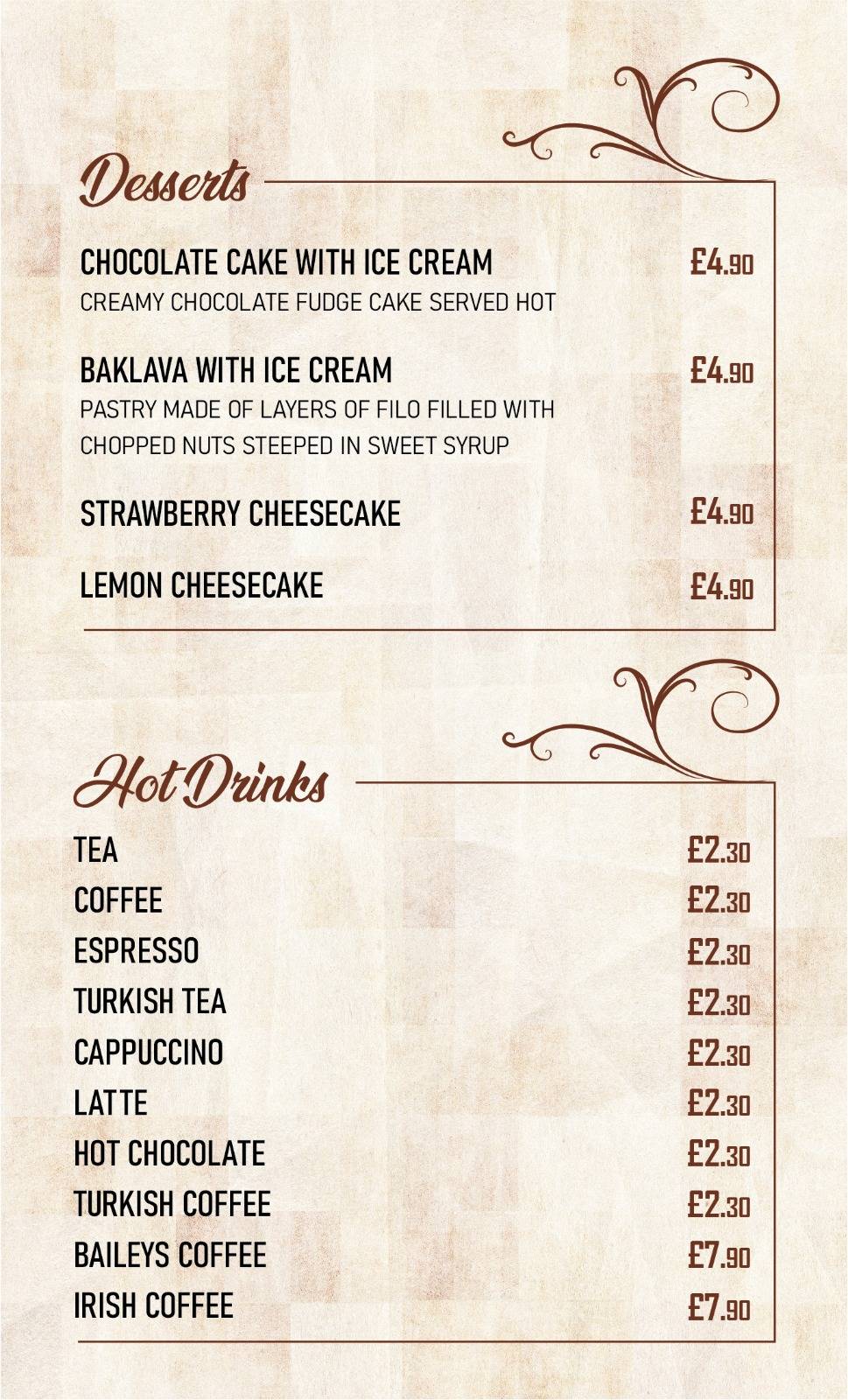 Menu at Roca Mangal restaurant, London
