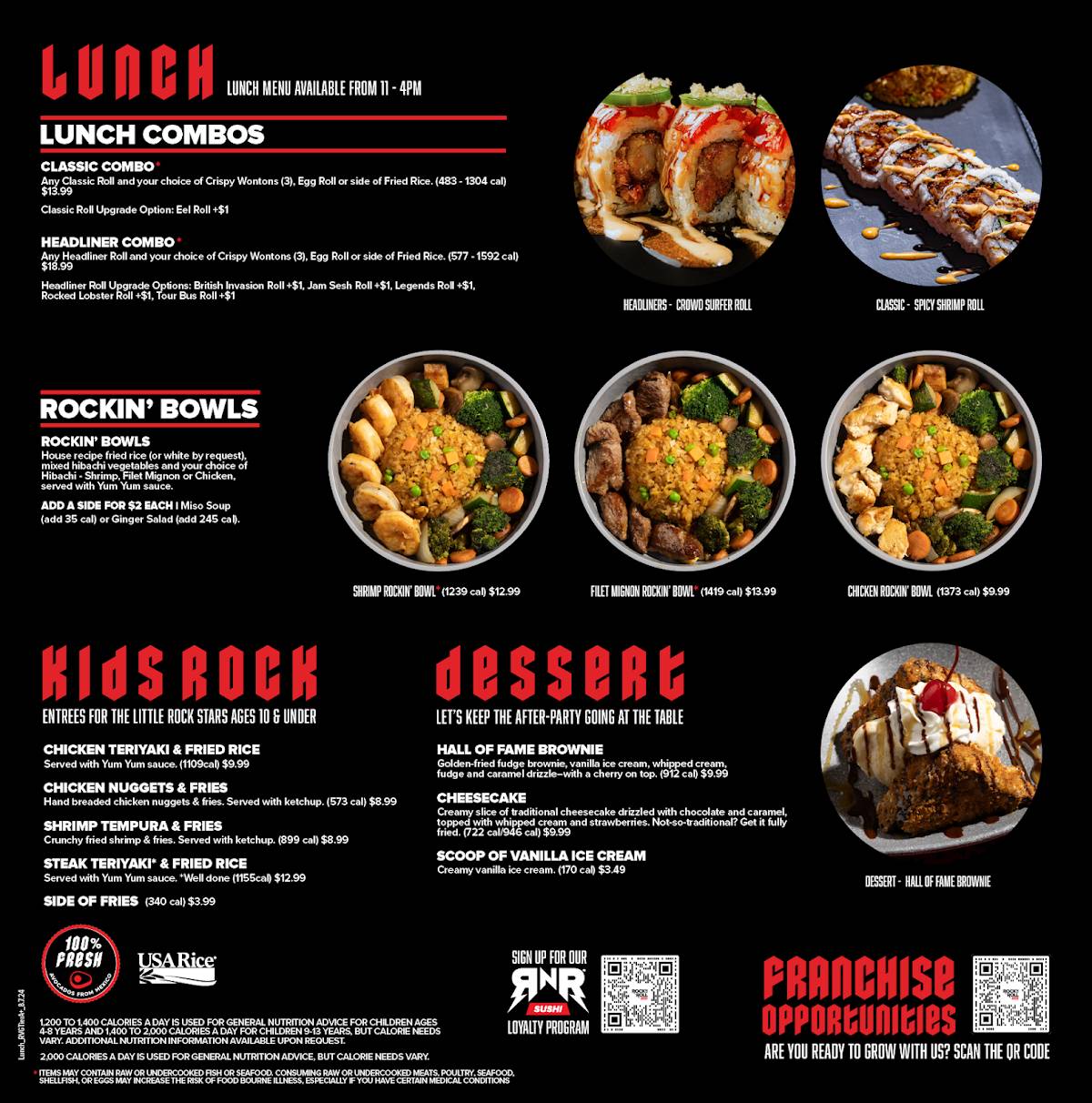 Menu at Rock N Roll Sushi restaurant, Warner Robins, 794 SR 96 Suite G102
