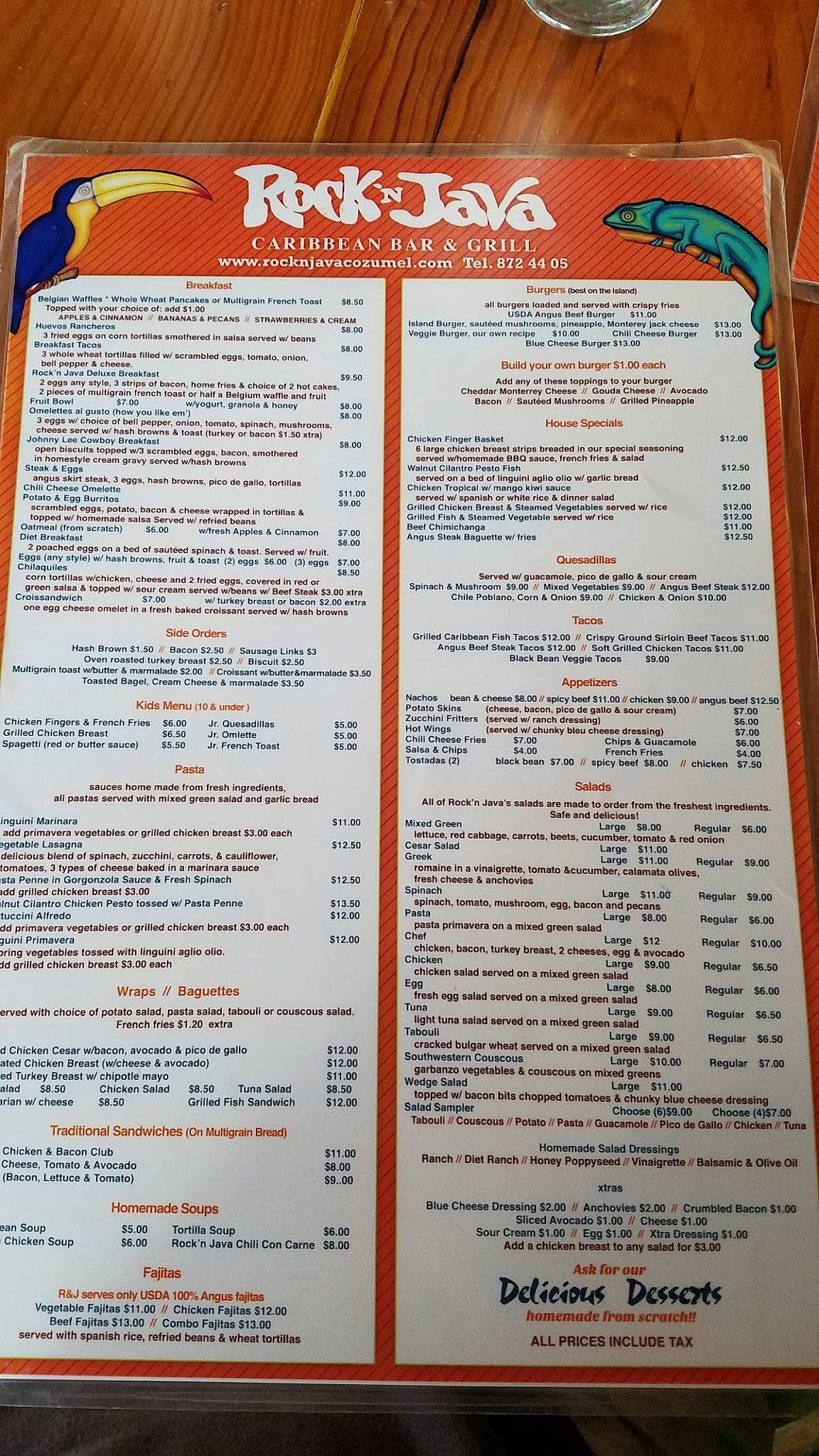 Menu at Rock 'n Java Cozumel Caribbean Bar & Grill, San Miguel de Cozumel