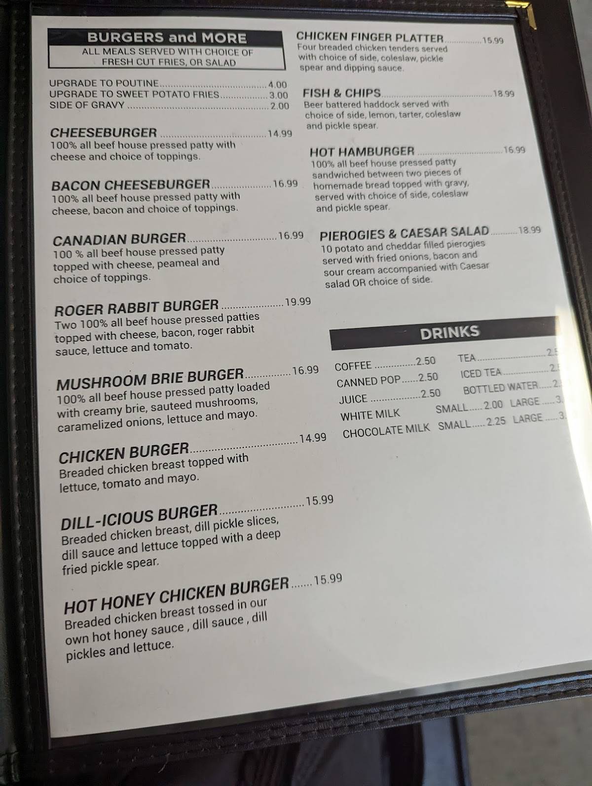 Menu at Roger Rabbit's Diner restaurant, Espanola