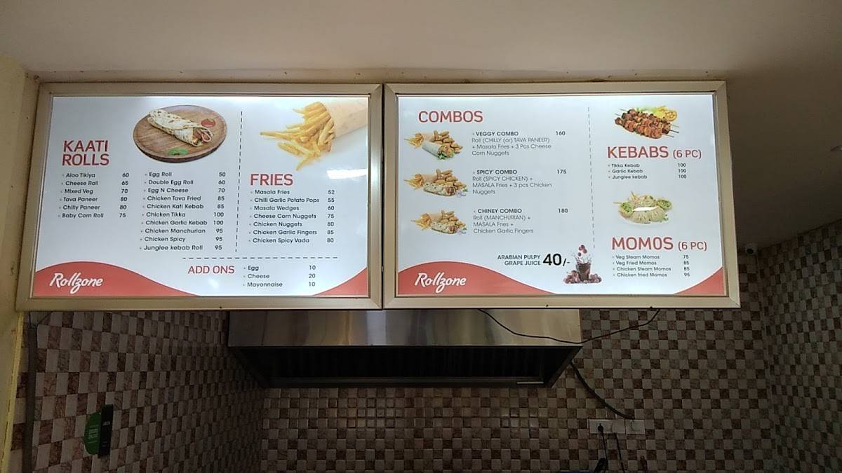 Menu at Roll Zone, Hyderabad, Yashoda Plaza
