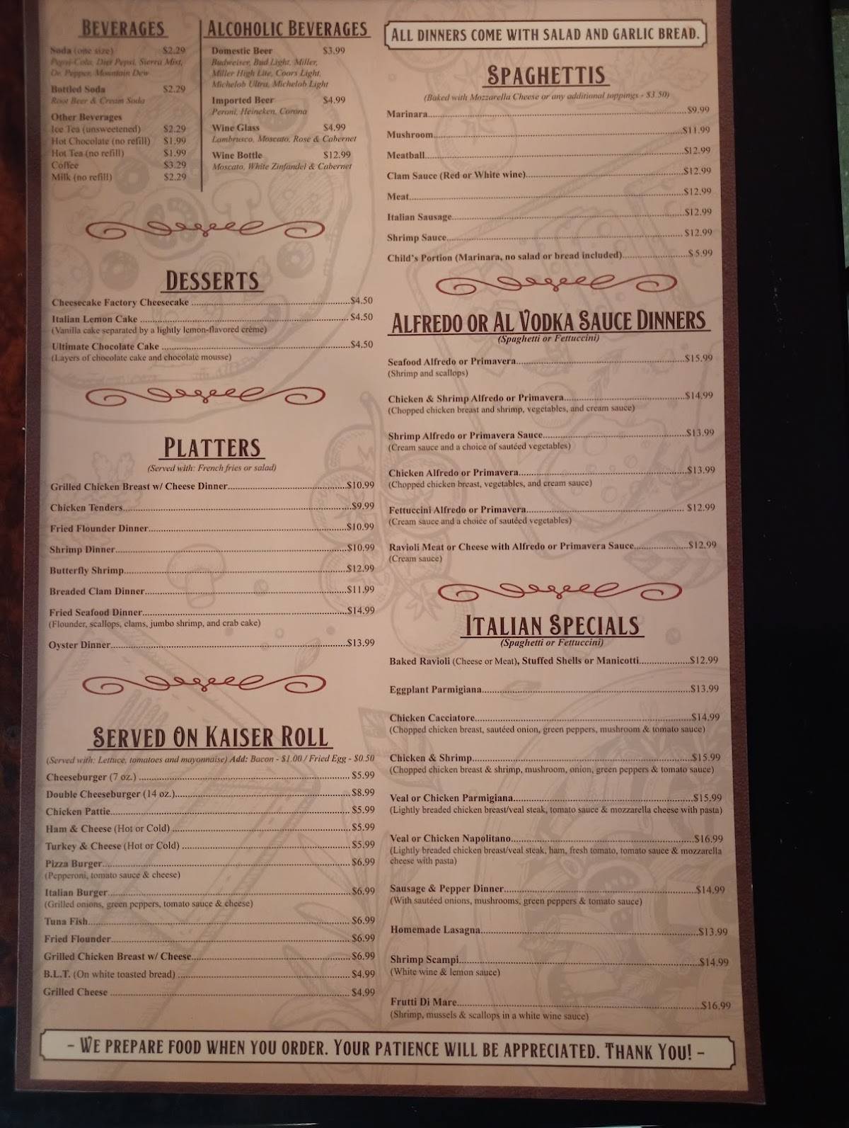 Menu at Roman Pizza Italian Restaurant, Timberville, 42 North Food Lion ...