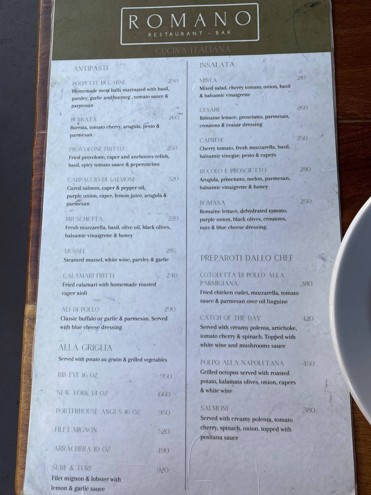 Menu at Romano Restaurante, Isla Mujeres