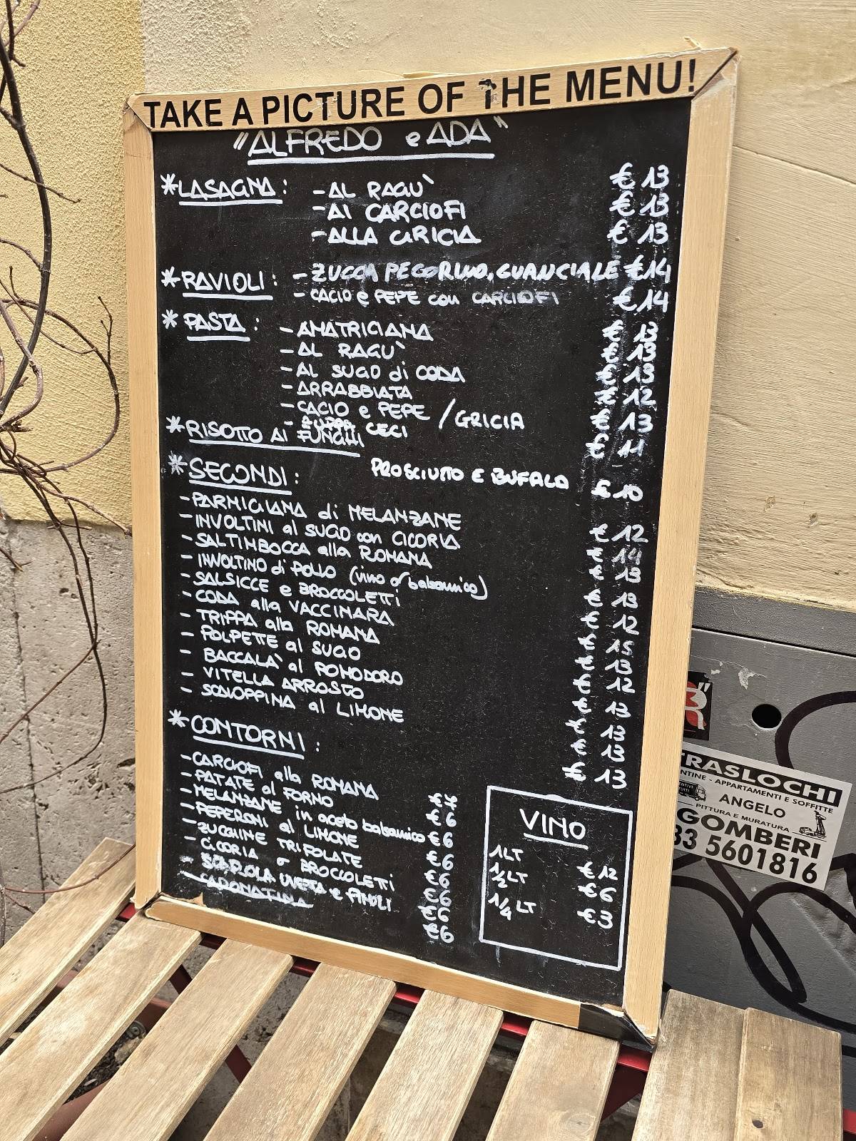 Menu at Alfredo e Ada pub & bar, Rome, Via dei Banchi Nuovi