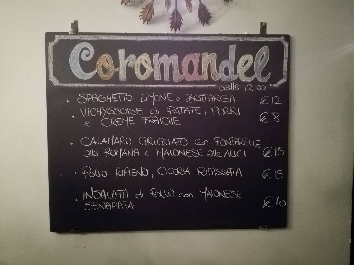Menu at Coromandel restaurant, Rome