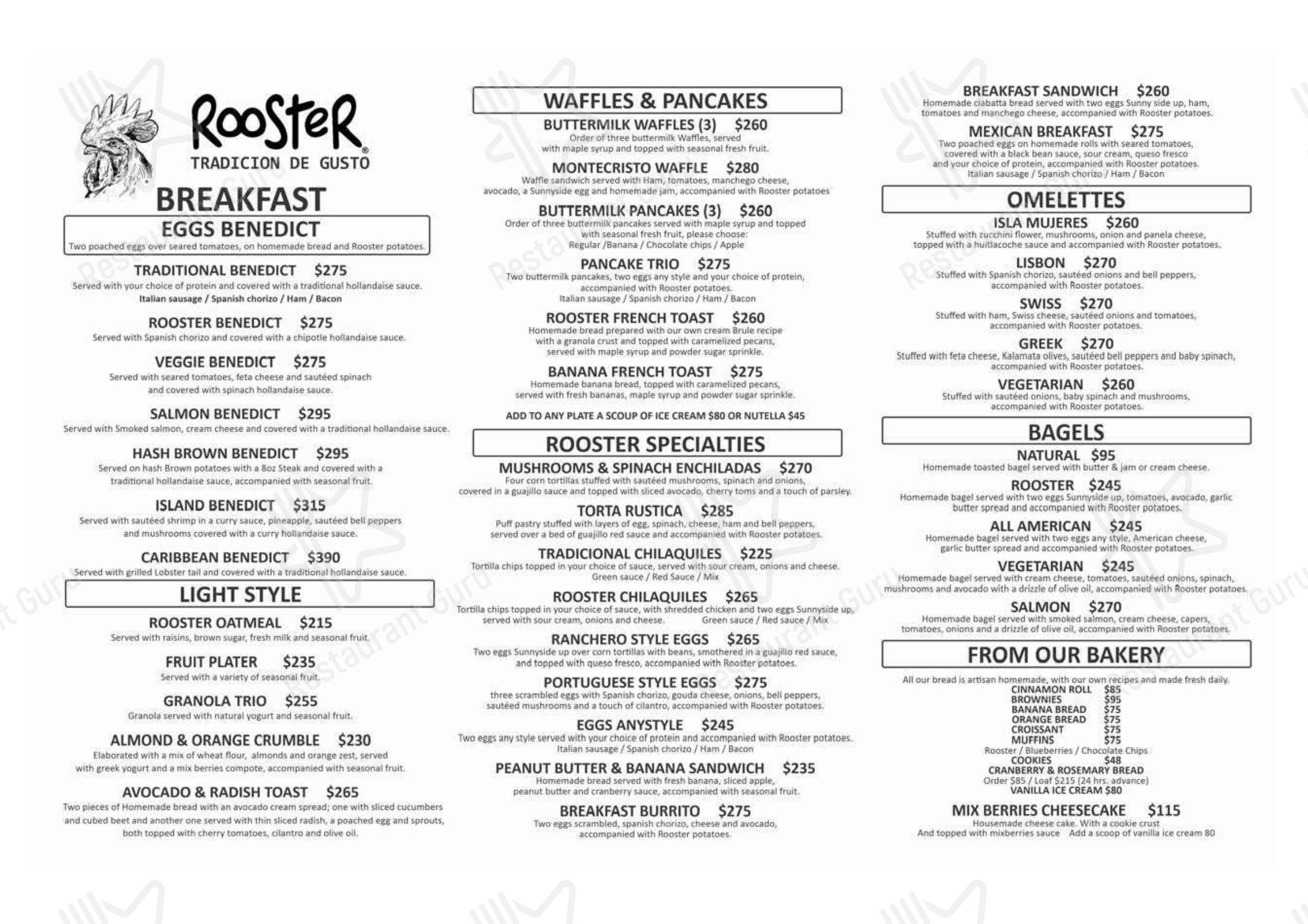 Menu at Rooster cafeteria, Isla Mujeres, Miguel Hidalgo 16