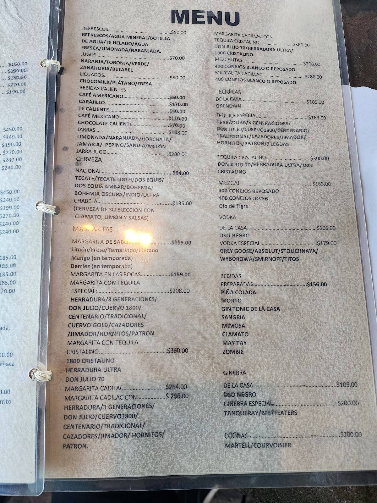 Carta de La Media Luna Restaurante, Rosarito