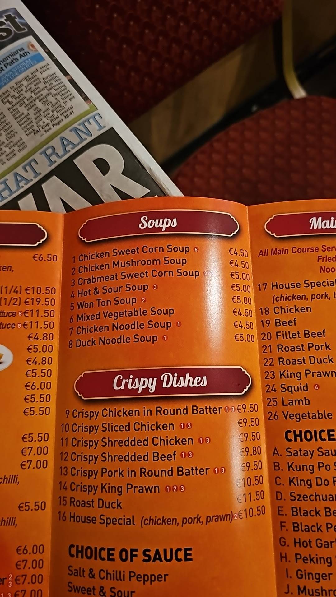 Menu at Riverside Chinese Restaurant The Mall, Roscrea