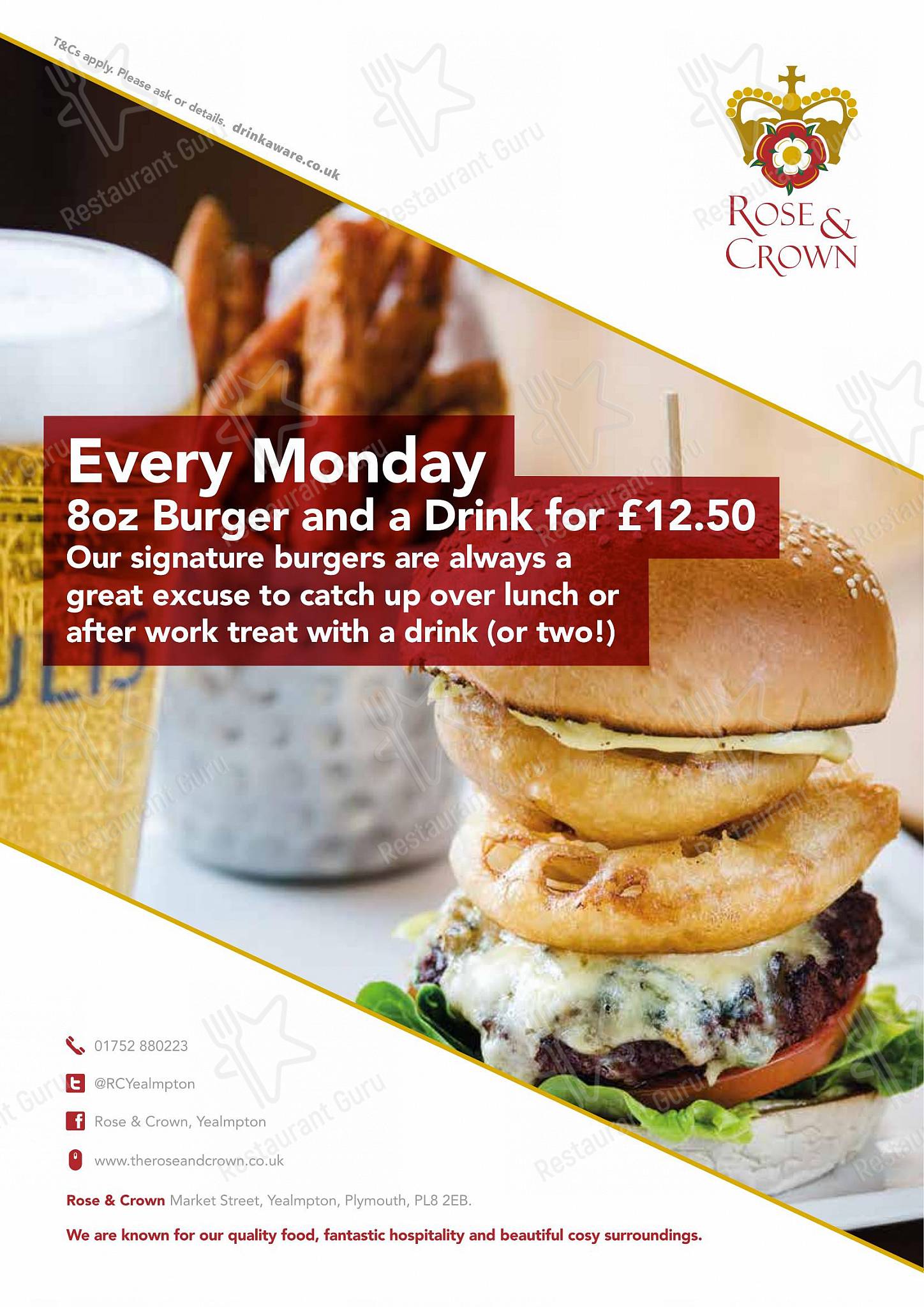 Menu at Rose & Crown, Yealmpton pub & bar, Plymouth