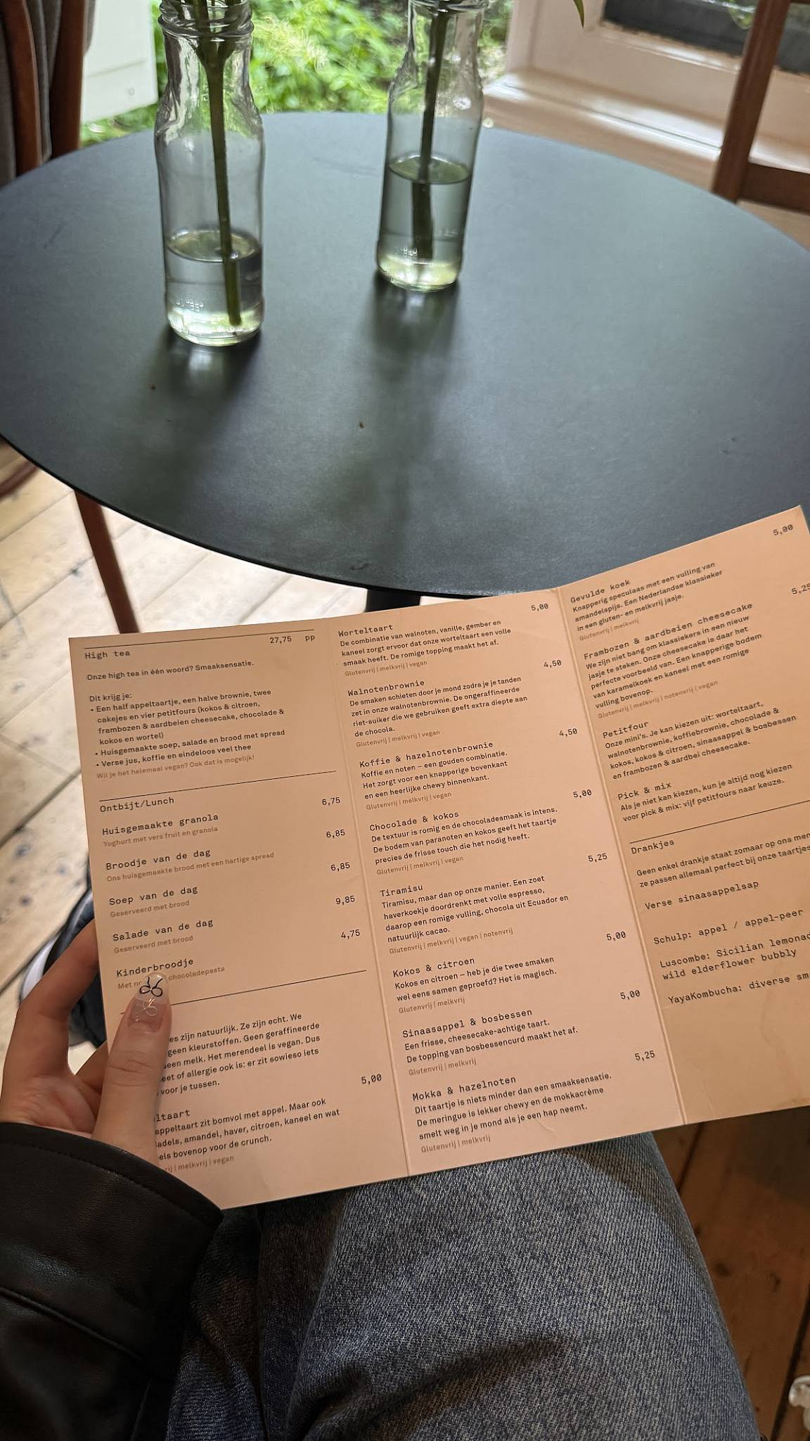 Menu at Rose and Vanilla, Amsterdam