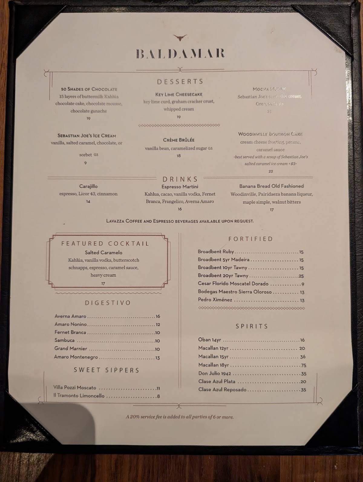 Menu at Baldamar steakhouse, Roseville, County Road B2 W