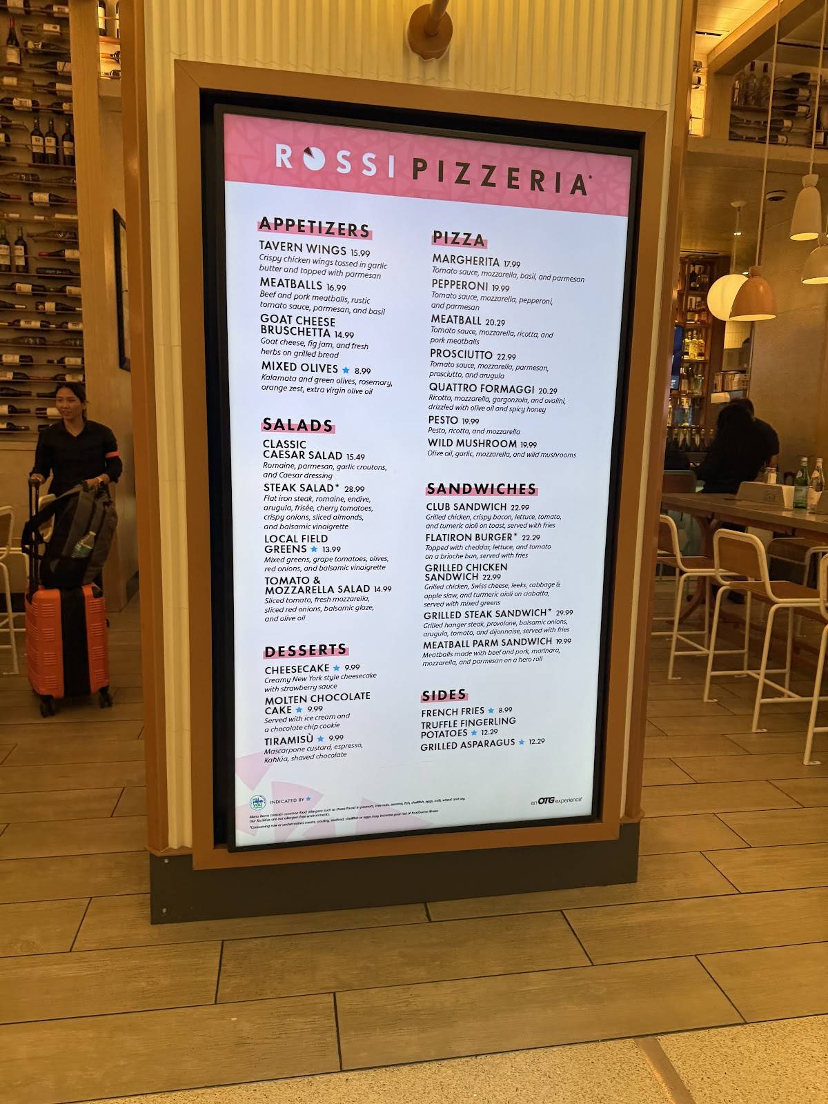 Menu at Rossi Pizza pizzeria, New York City