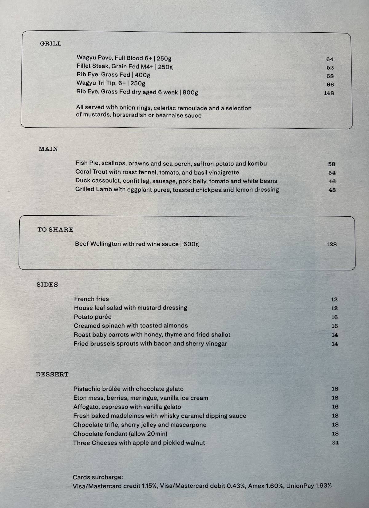 Menu at Rothwell’s Bar & Grill, Brisbane City