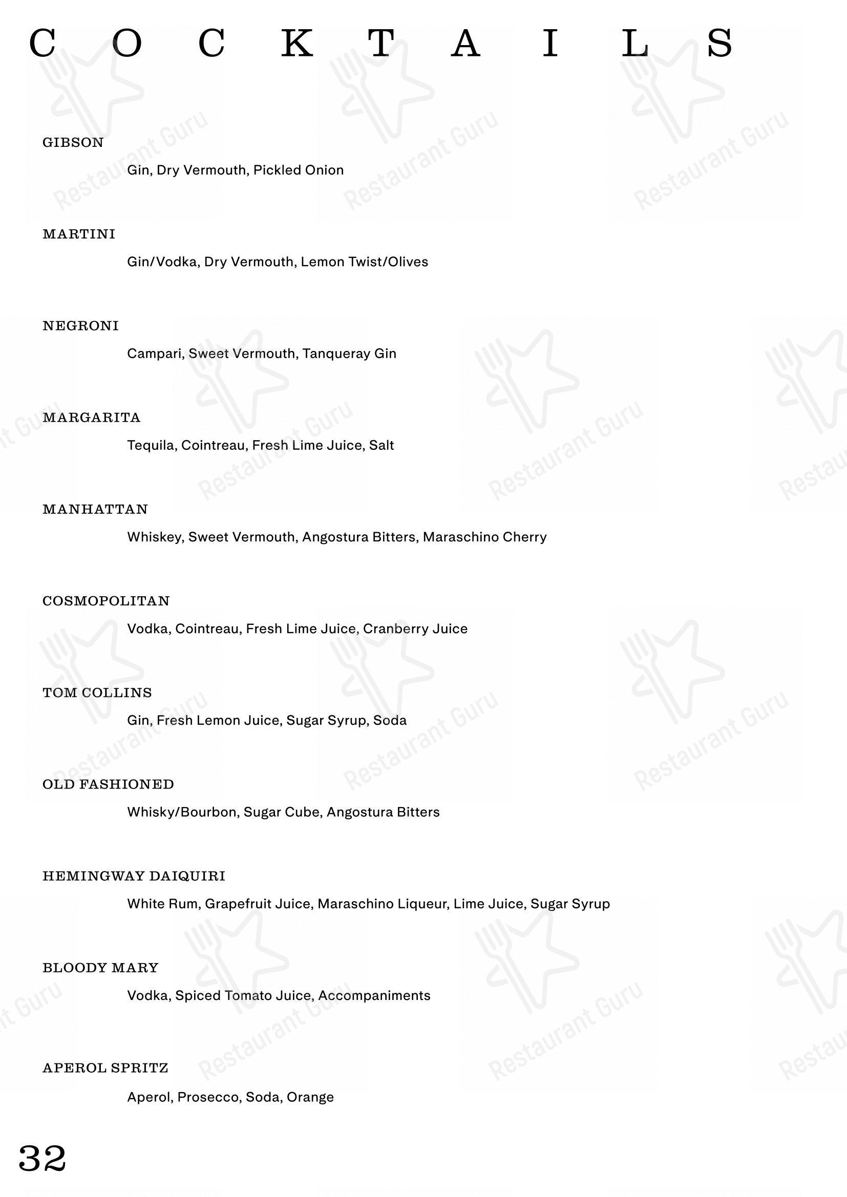 Menu at Rothwell’s Bar & Grill, Brisbane City
