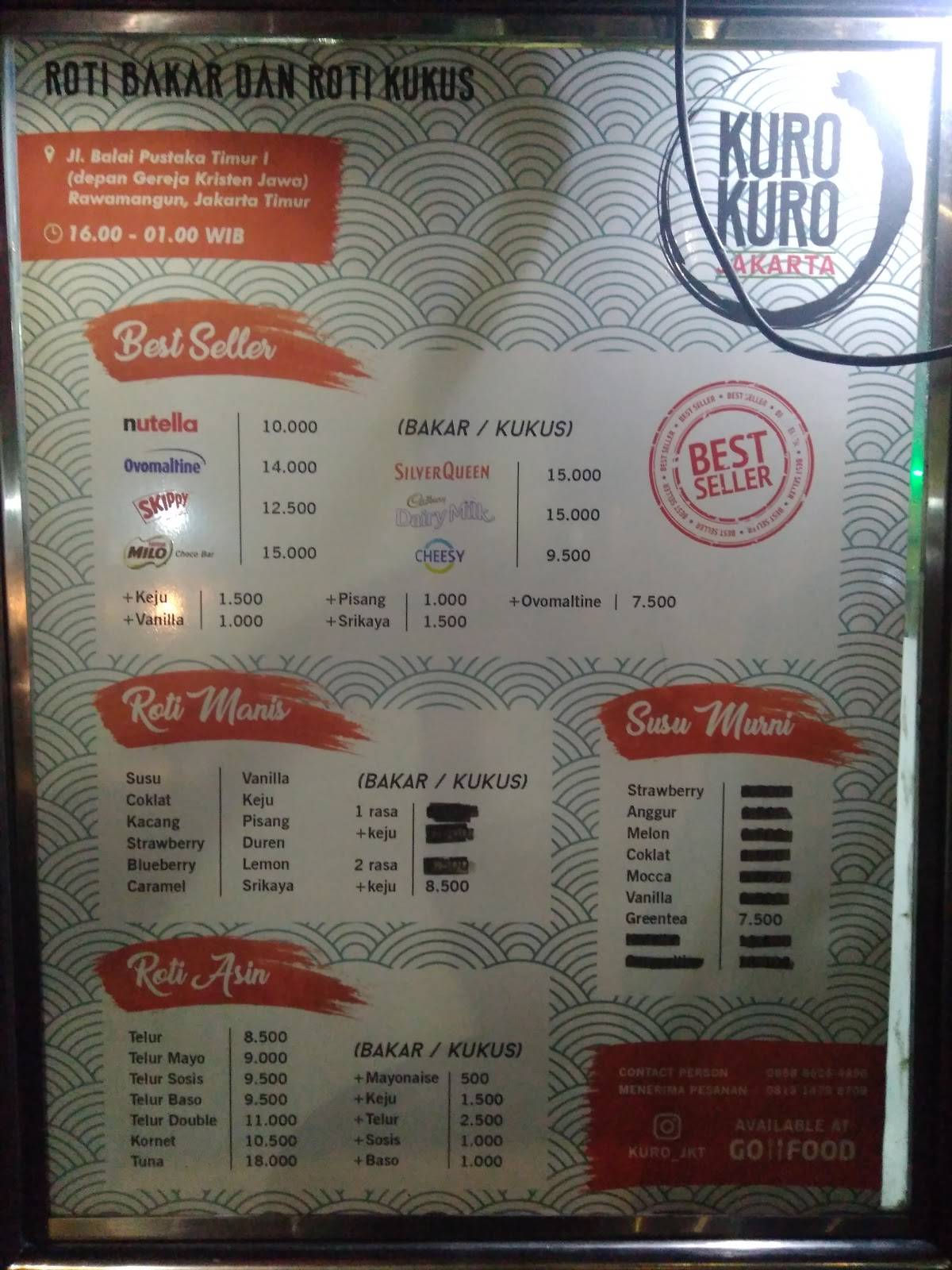 Menu at Roti Kukus & Roast Rawamangun (Kuro Jakarta) restaurant, East ...