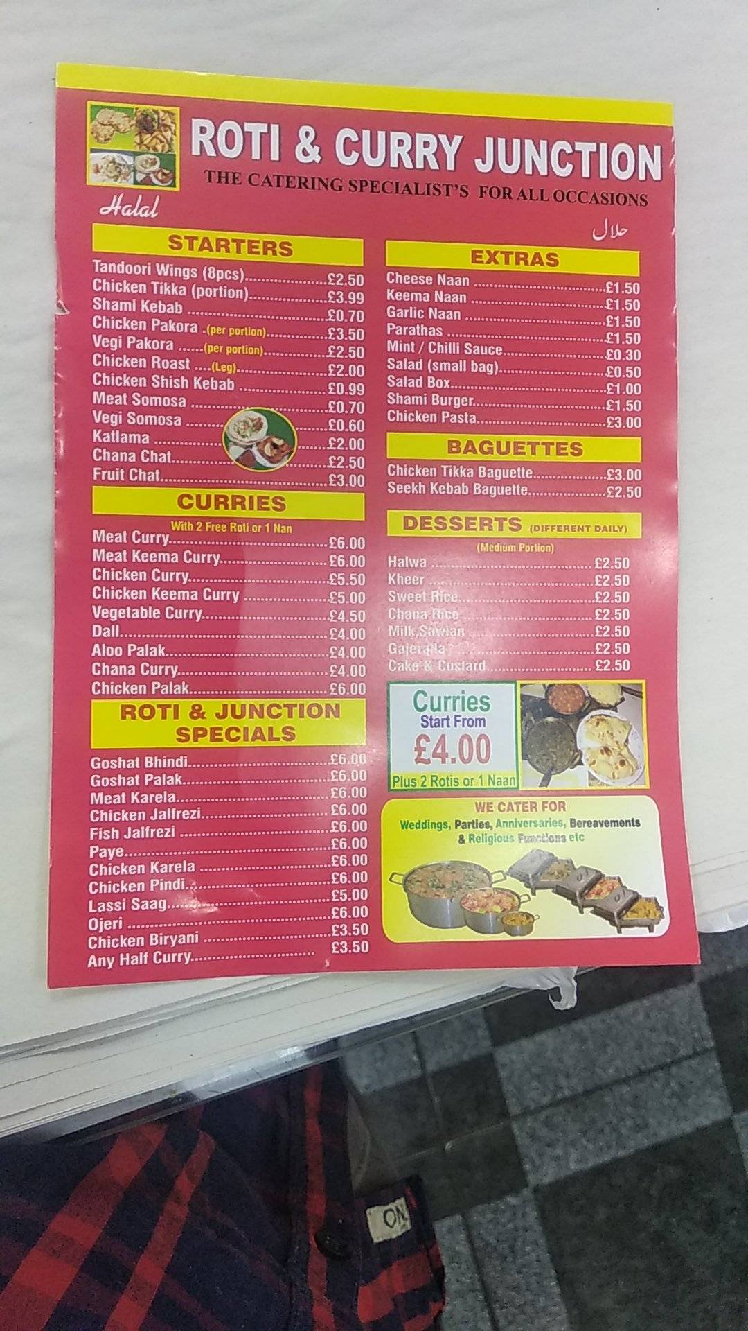 Menu at Roti & Curry Junction restaurant, Birmingham, 80 Stoney Ln