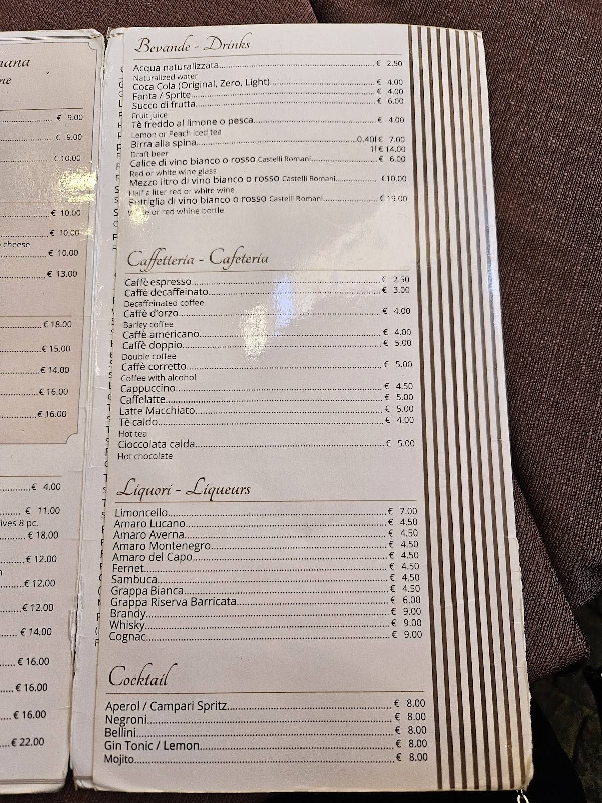 Menu at Rotonda Restaurant Trattoria, Rome
