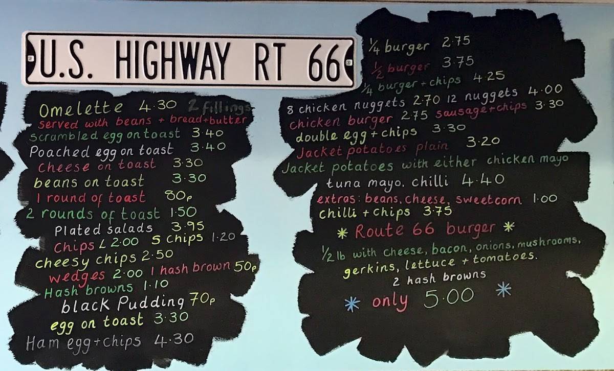 Menu at Route 66 Diner fast food, Leighton Buzzard