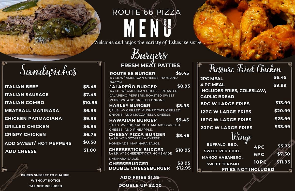 Menu at Route 66 Pizza pizzeria, Chicago, S Indianapolis Ave