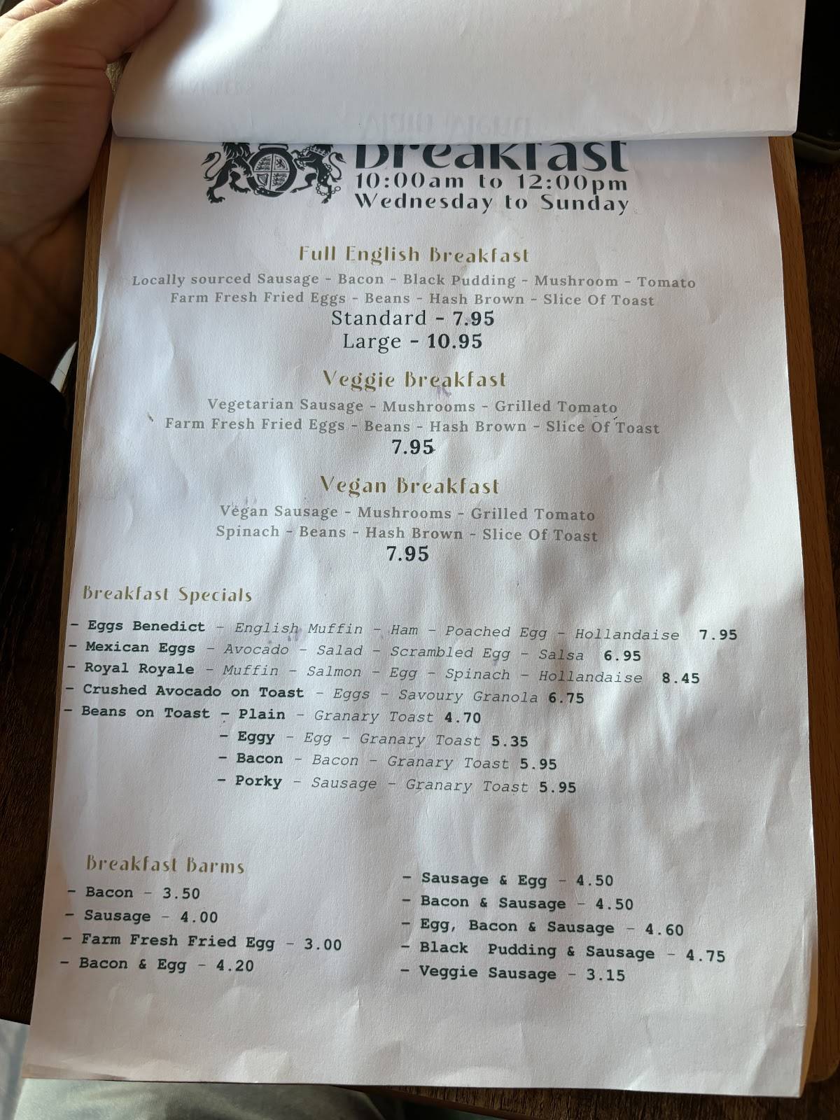 Menu at Royal Arms pub & bar, Darwen, Tockholes Rd