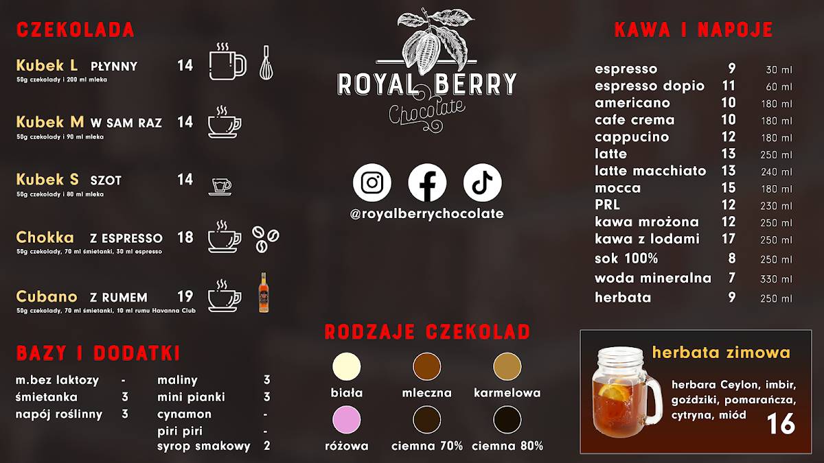 Menu at Royal Berry - Pijalnia Czekolady i Lody Autorskie cafe, Zgorzelec