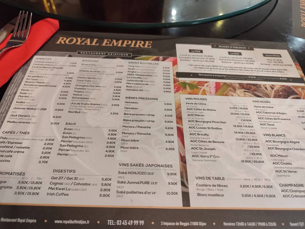 Menu au Royal Empire (Buffet à volonté) restaurant, Dijon