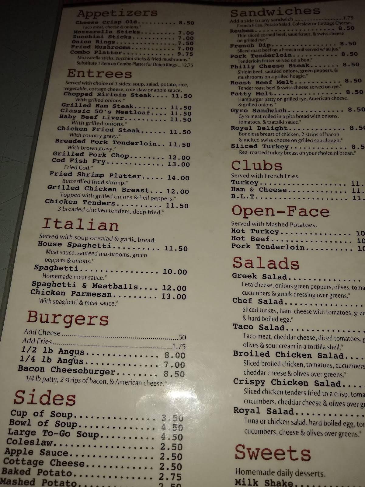 Menu at Royal Cafe, Sun City, Grand Ave