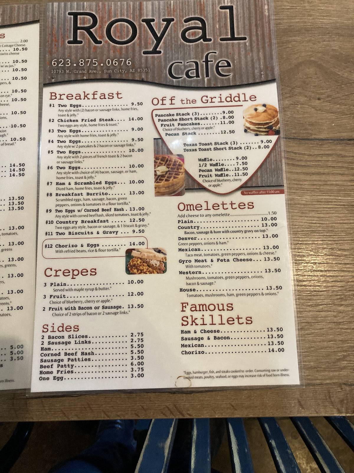 Menu at Royal Cafe, Sun City, Grand Ave