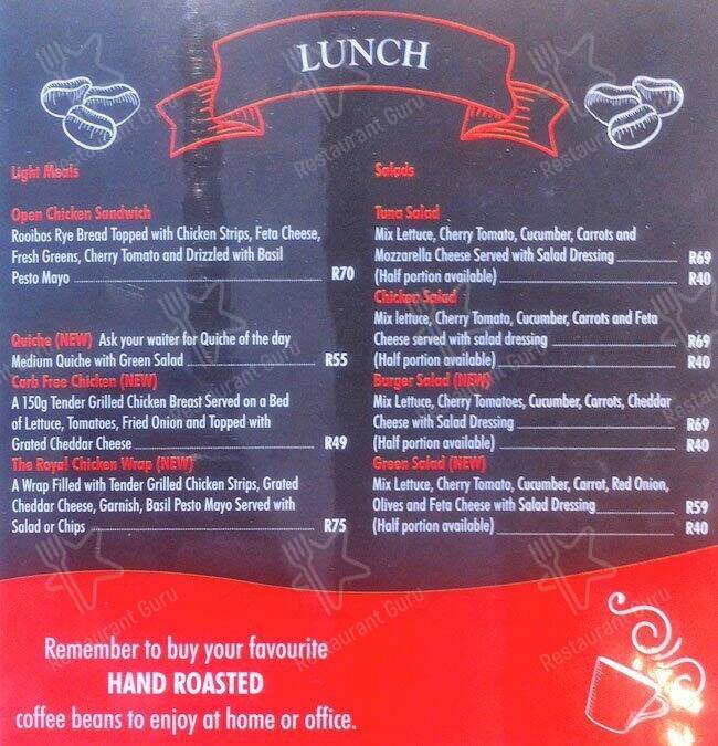 Menu at Royal Coffee Roasters cafe, Johannesburg, Stoneridge Shopping ...
