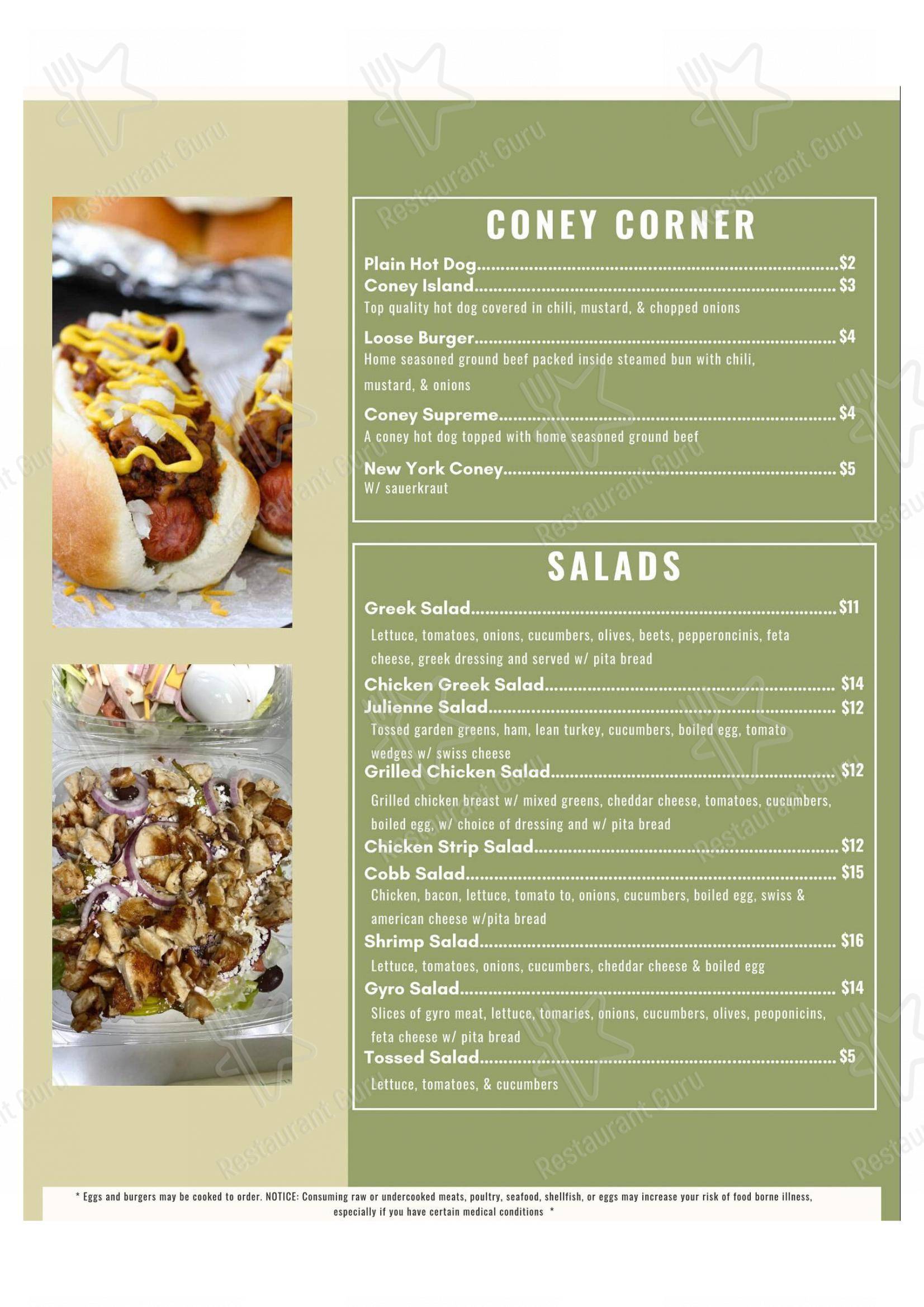 Menu at Royal Grill restaurant, Detroit, Livernois