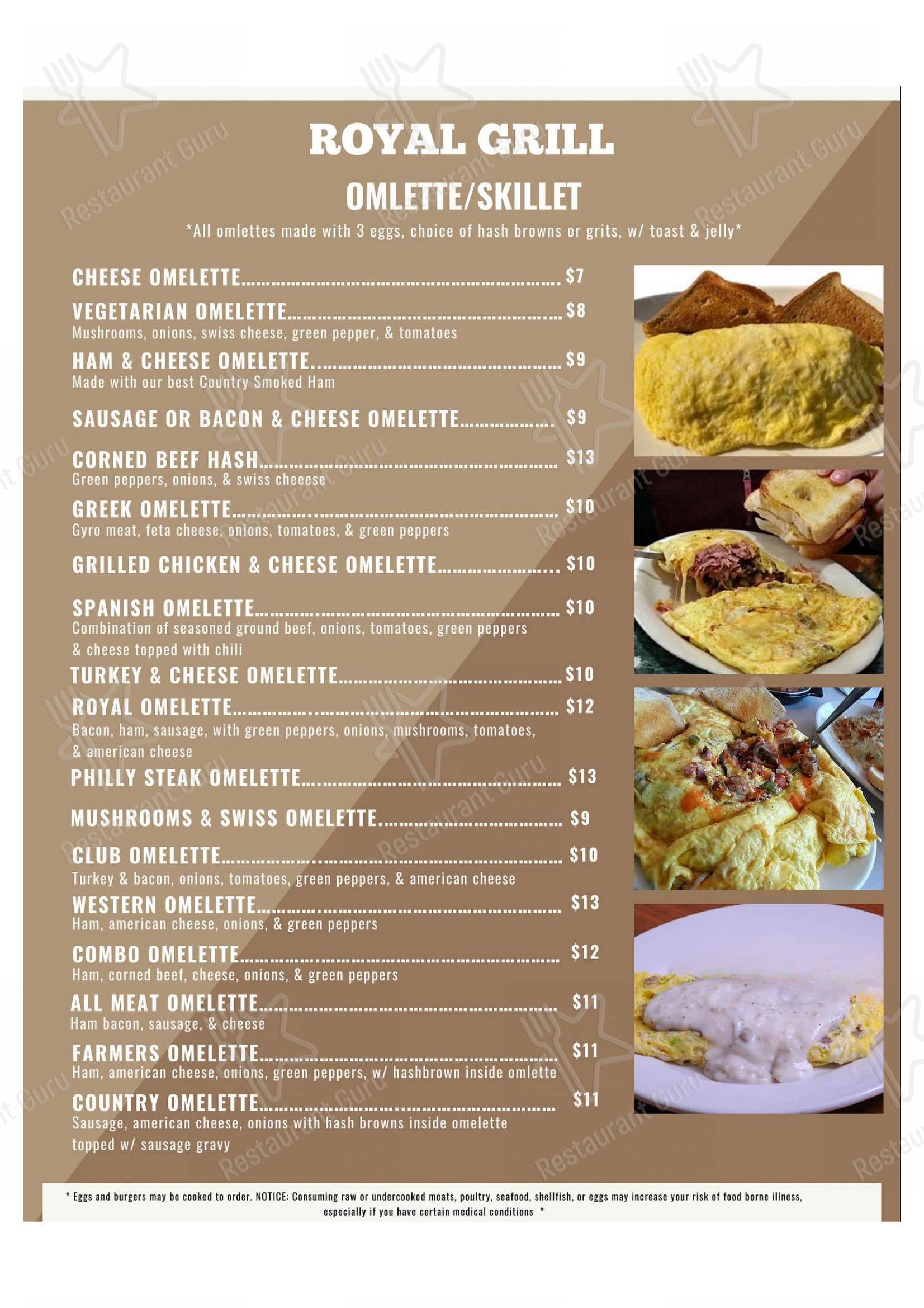 Menu at Royal Grill restaurant, Detroit, Livernois
