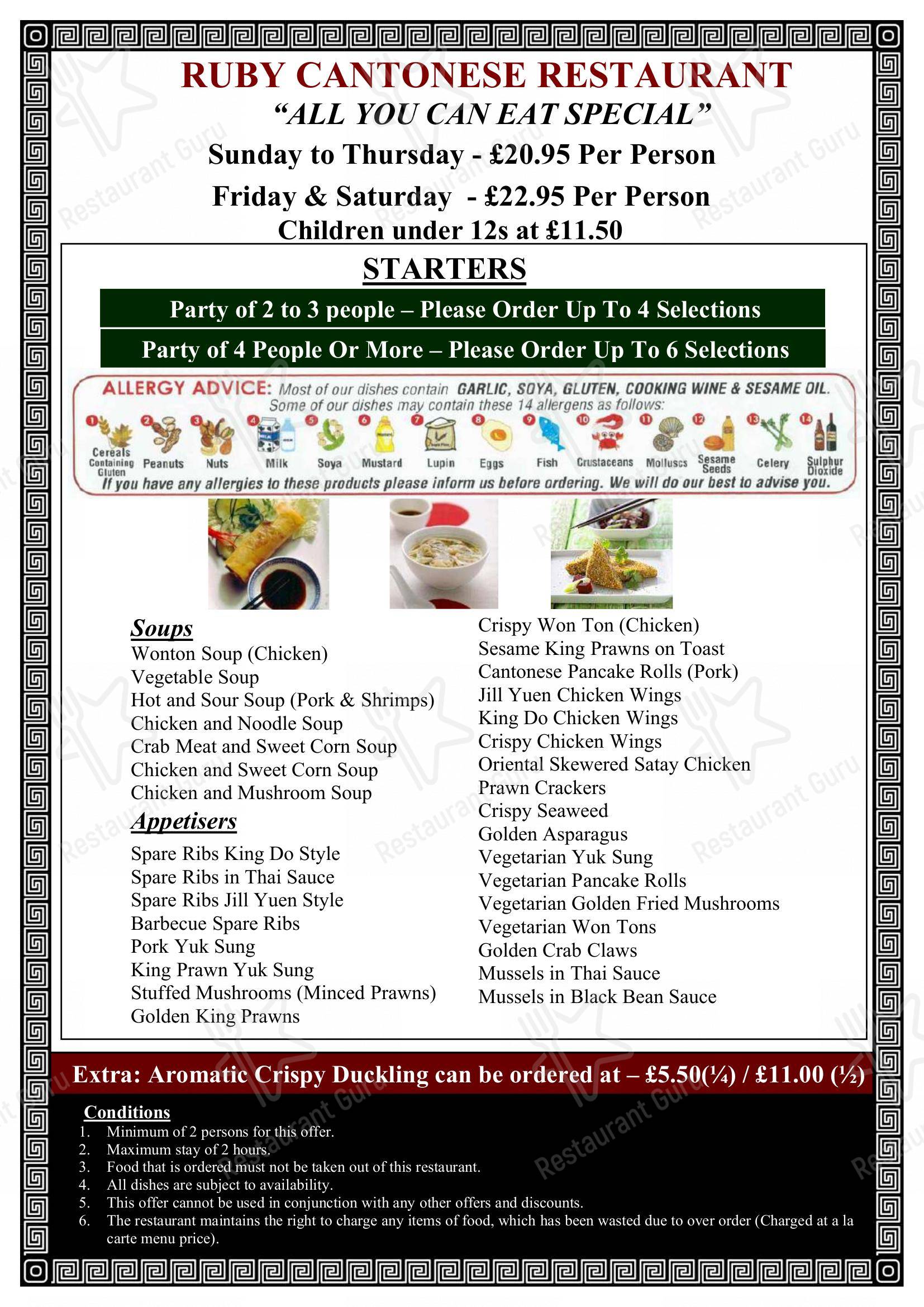 Menu at Ruby restaurant, Worcester