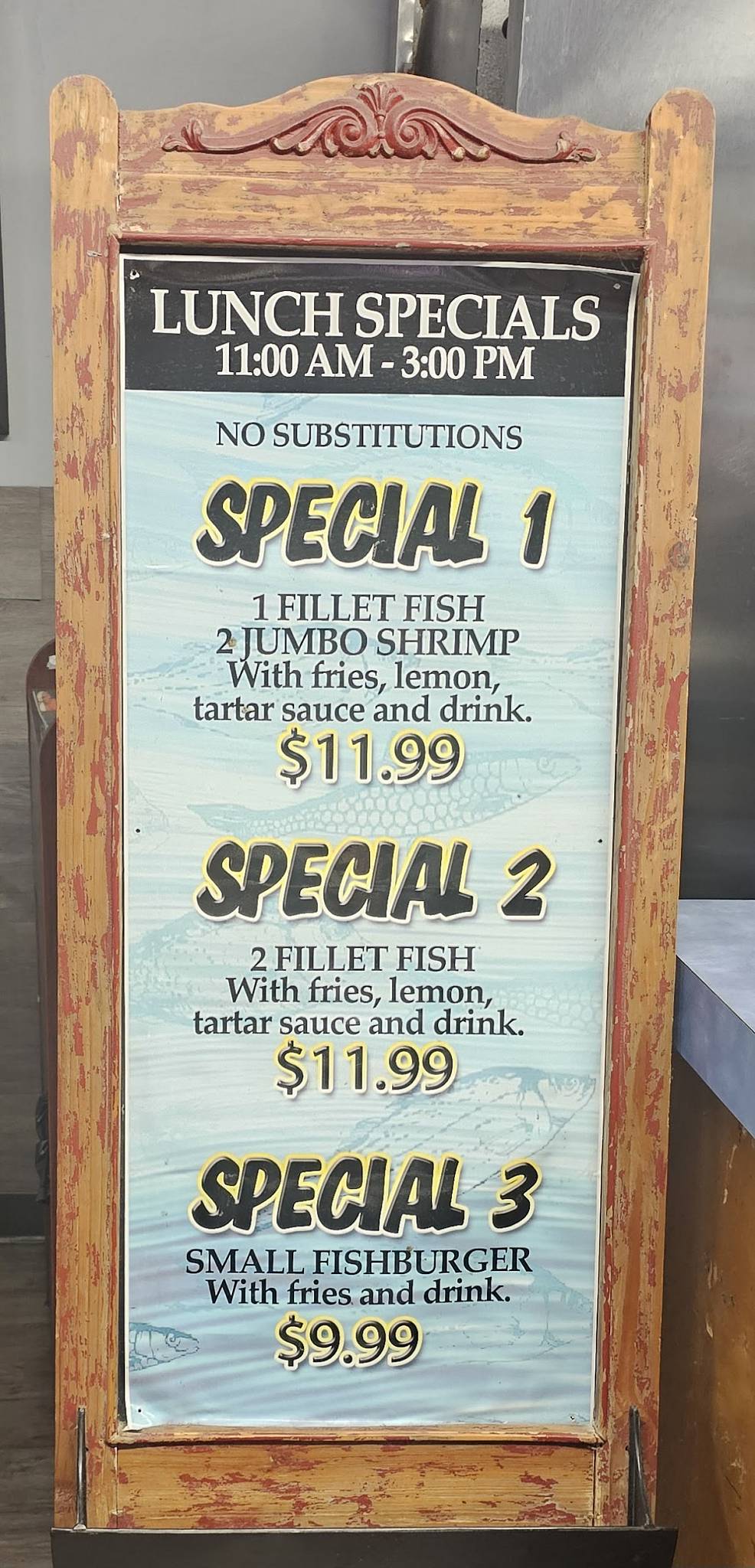 Menu at Rudy's Seafood restaurant, San Antonio