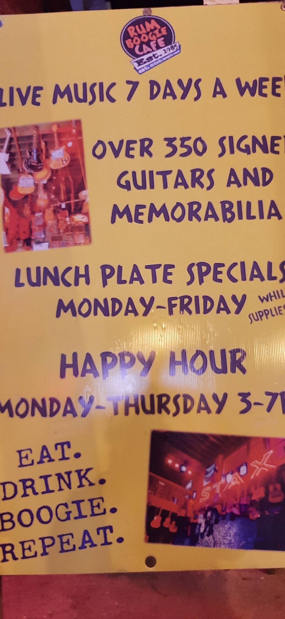 Menu at Rum Boogie Cafe, Memphis, 182 Beale St